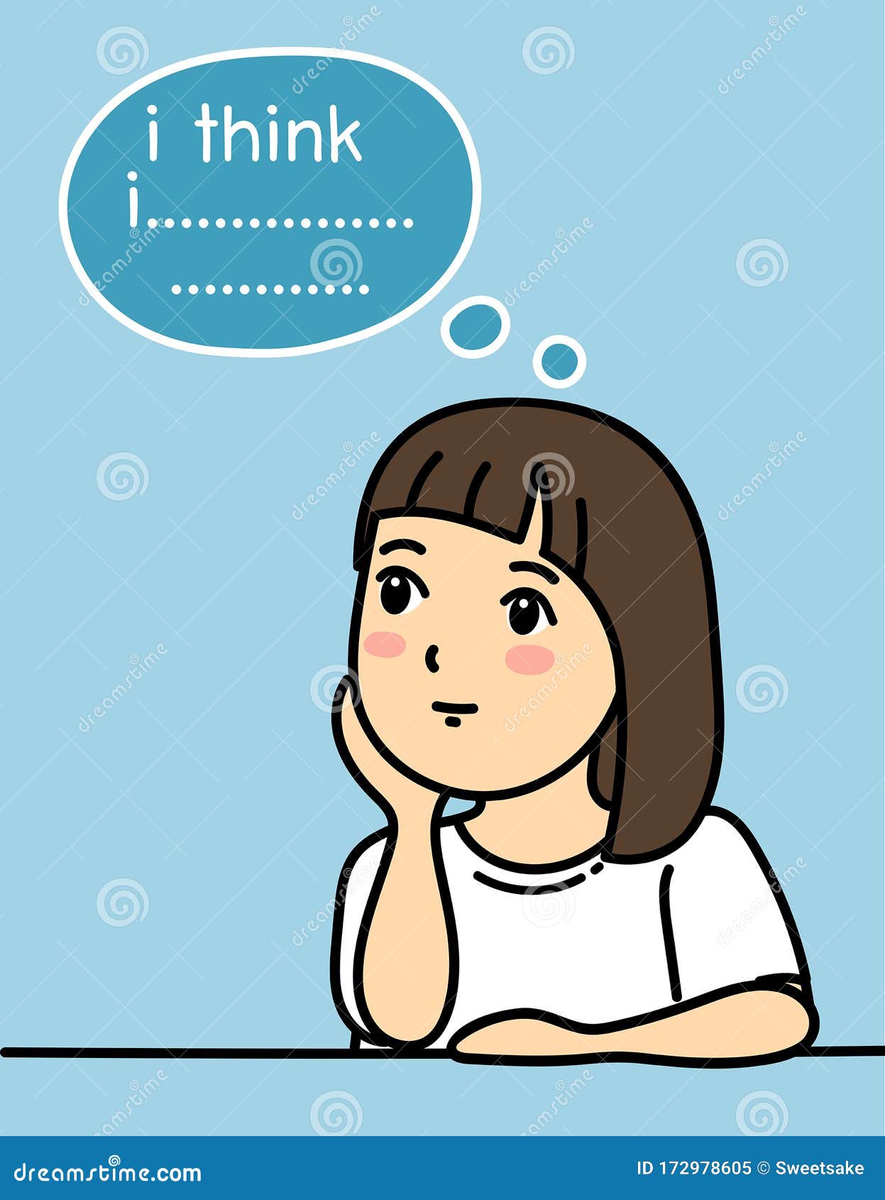 Cute Girl Thinking a Bout Something` Character Vector Illustration ...