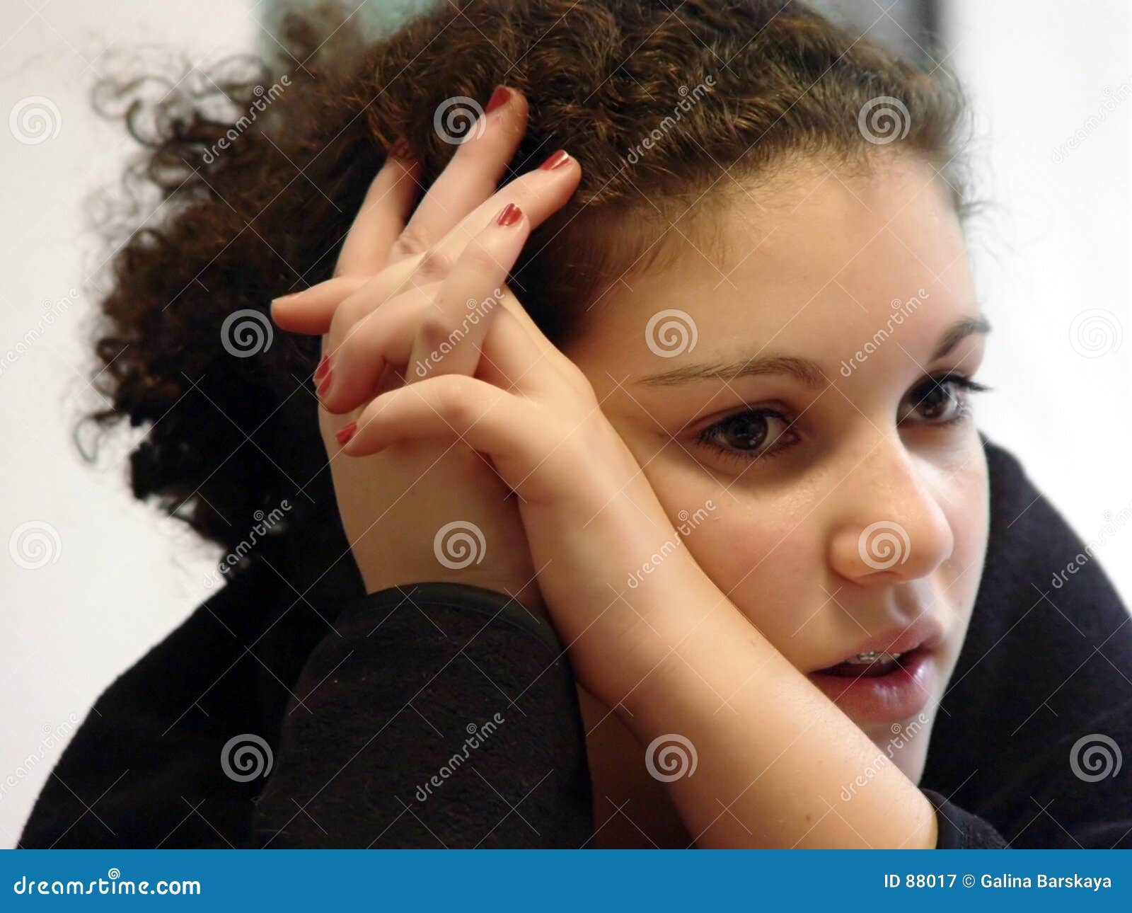 Cute girl thinking hard stock image. Image of face, mind - 88017