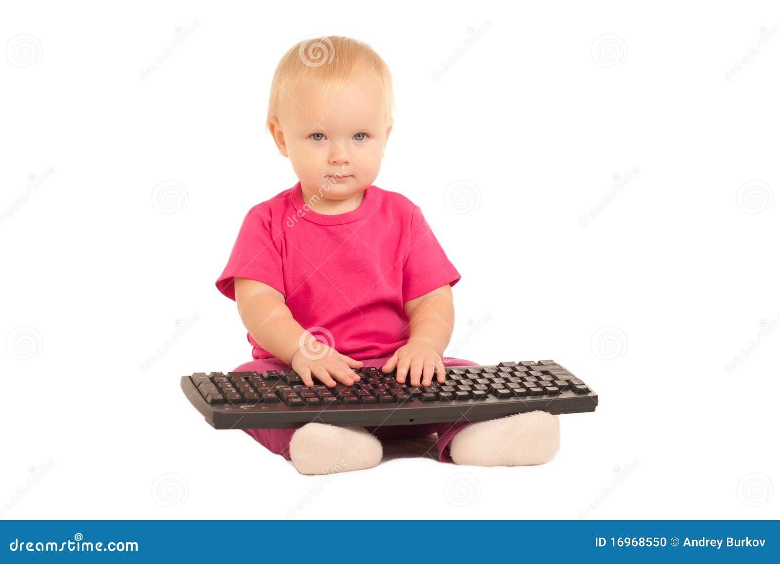 Cute Girl Typing on Computer Keyboard Stock Photo - Image of life ...
