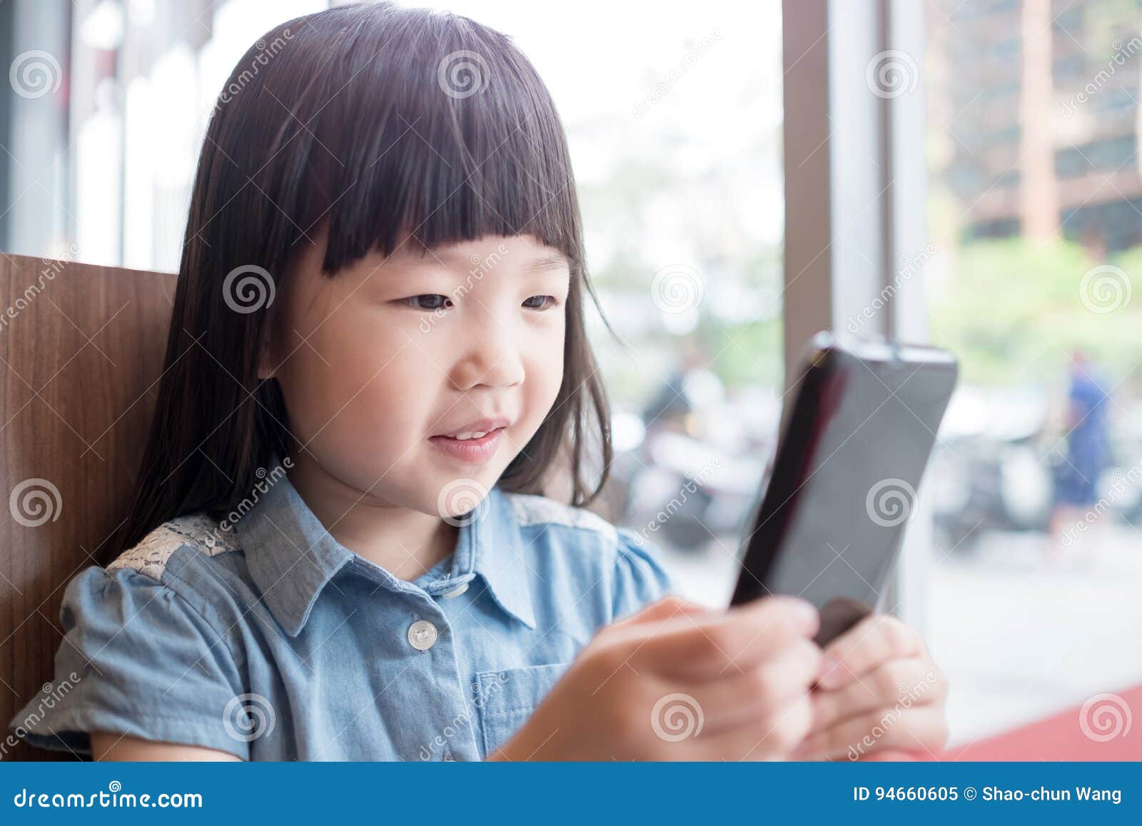 Cute girl use phone stock image. Image of internet, food - 94660605