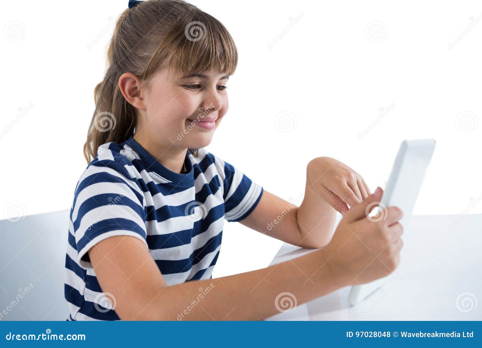Cute Girl Using Digital Tablet at Table Stock Photo - Image of cute ...