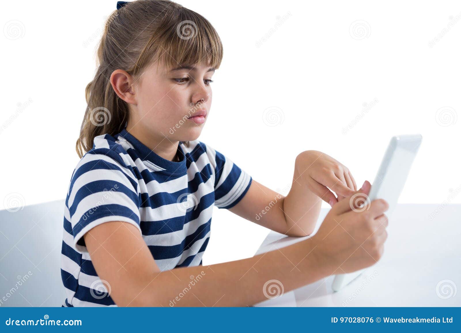 Cute Girl Using Digital Tablet at Table Stock Photo - Image of reading ...