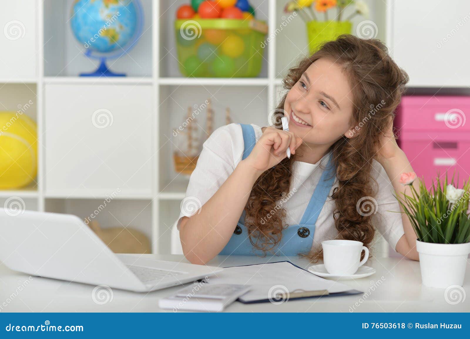 Cute Girl Using Laptop Computer Stock Photo - Image of girl, game: 76503618