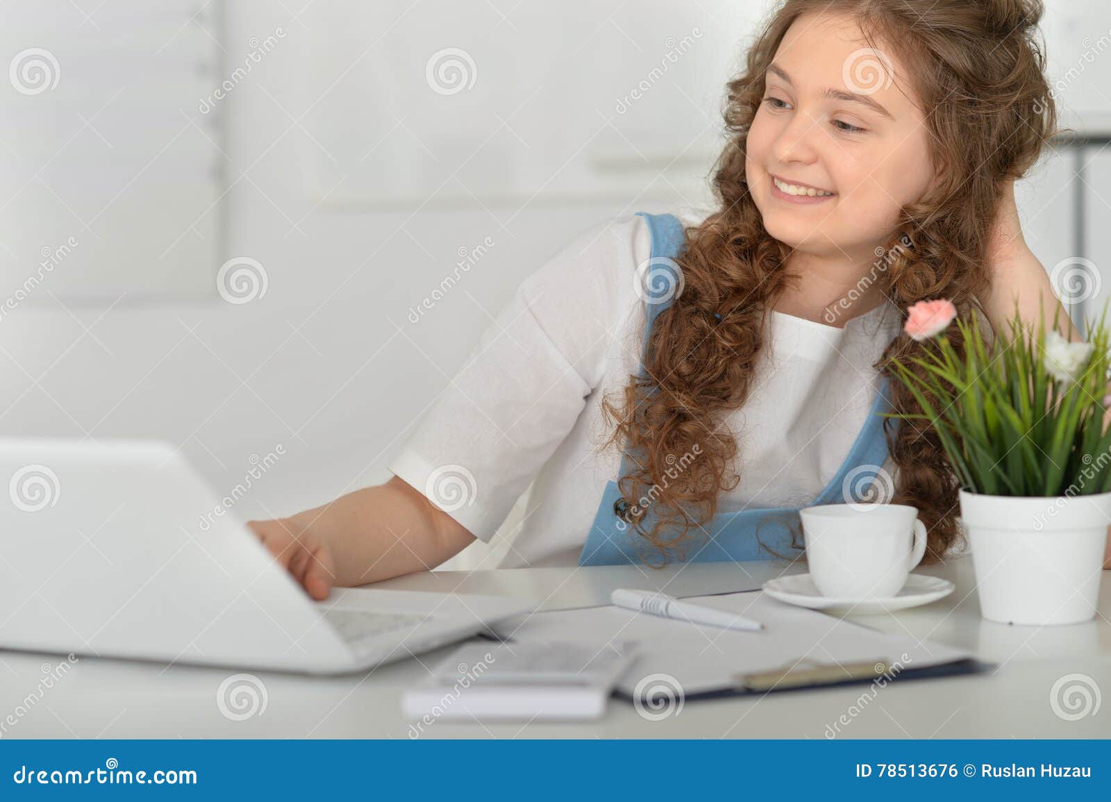 Cute Girl Using Laptop Computer Stock Photo - Image of learning, home ...