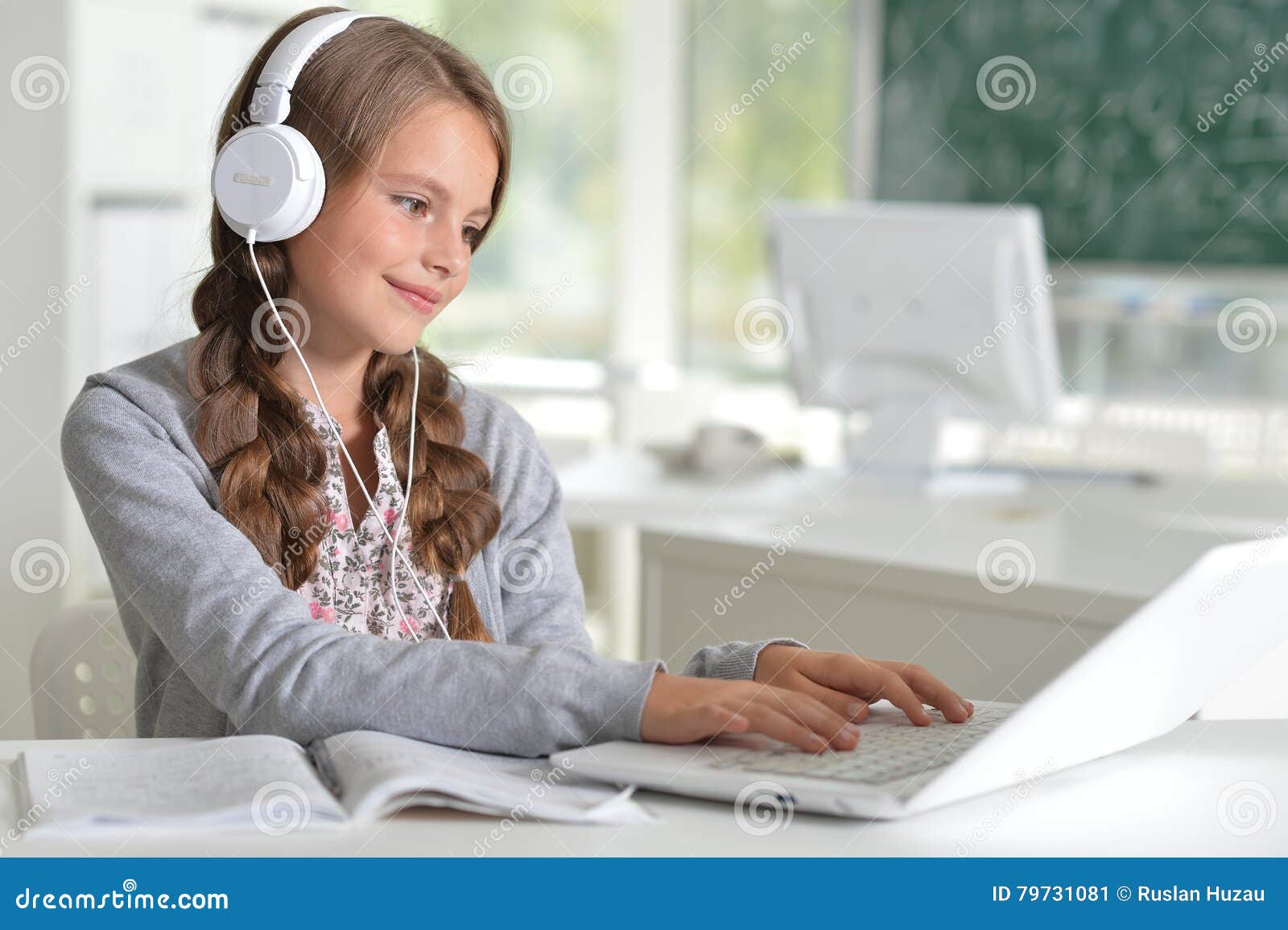 Cute Girl Using Laptop Computer Stock Image - Image of happy, lifestyle ...