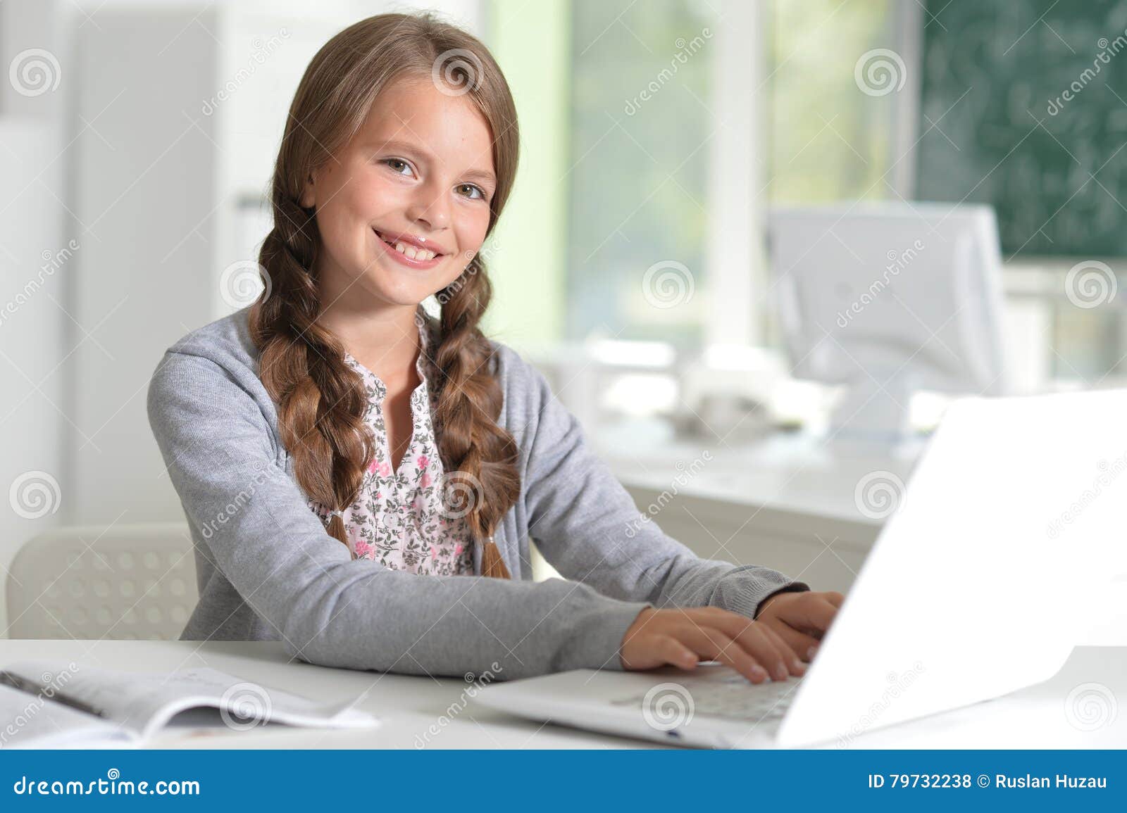 Cute Girl Using Laptop Computer Stock Photo - Image of internet ...