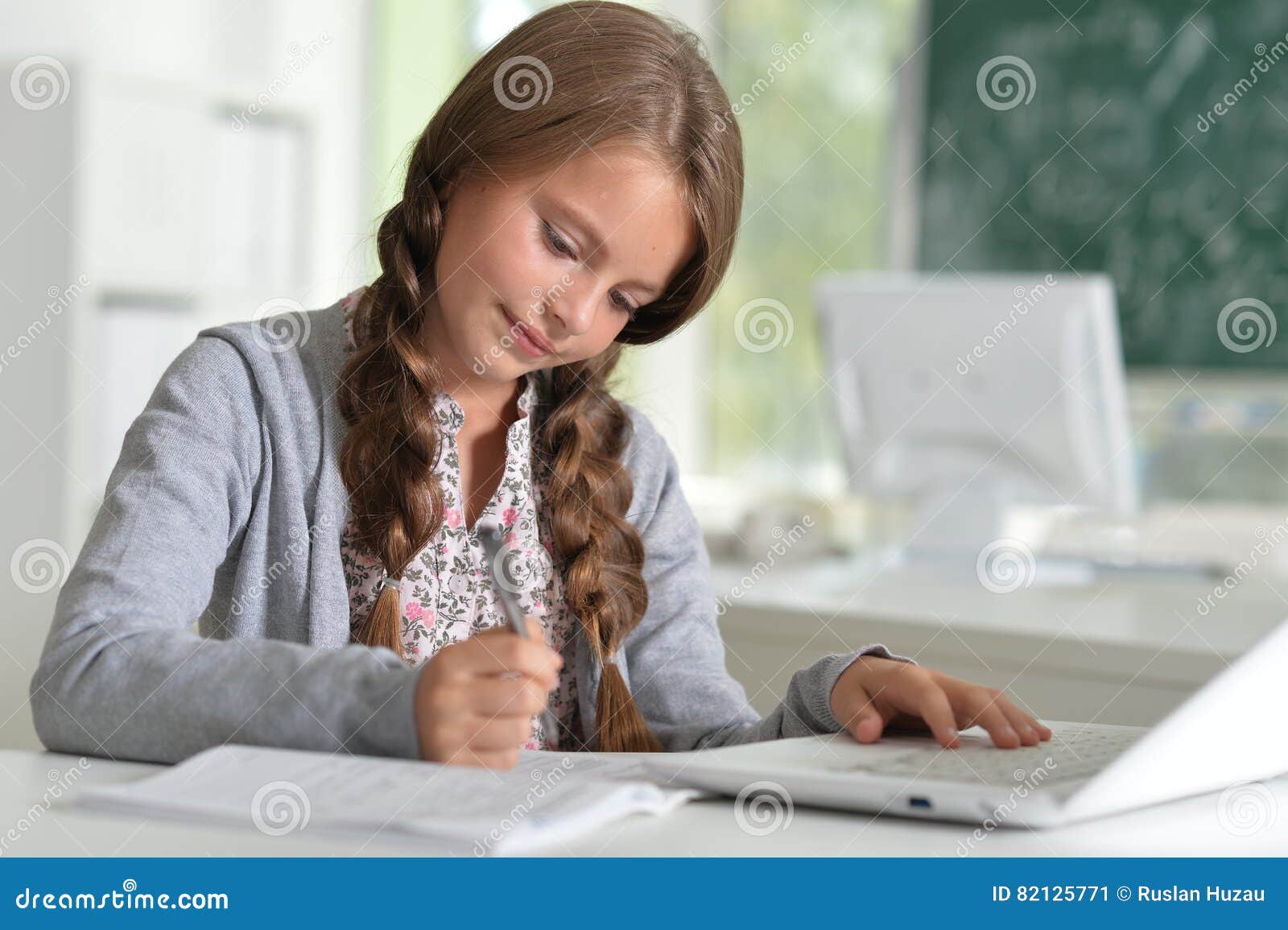 Cute Girl Using Laptop Computer Stock Image - Image of playing, cute ...