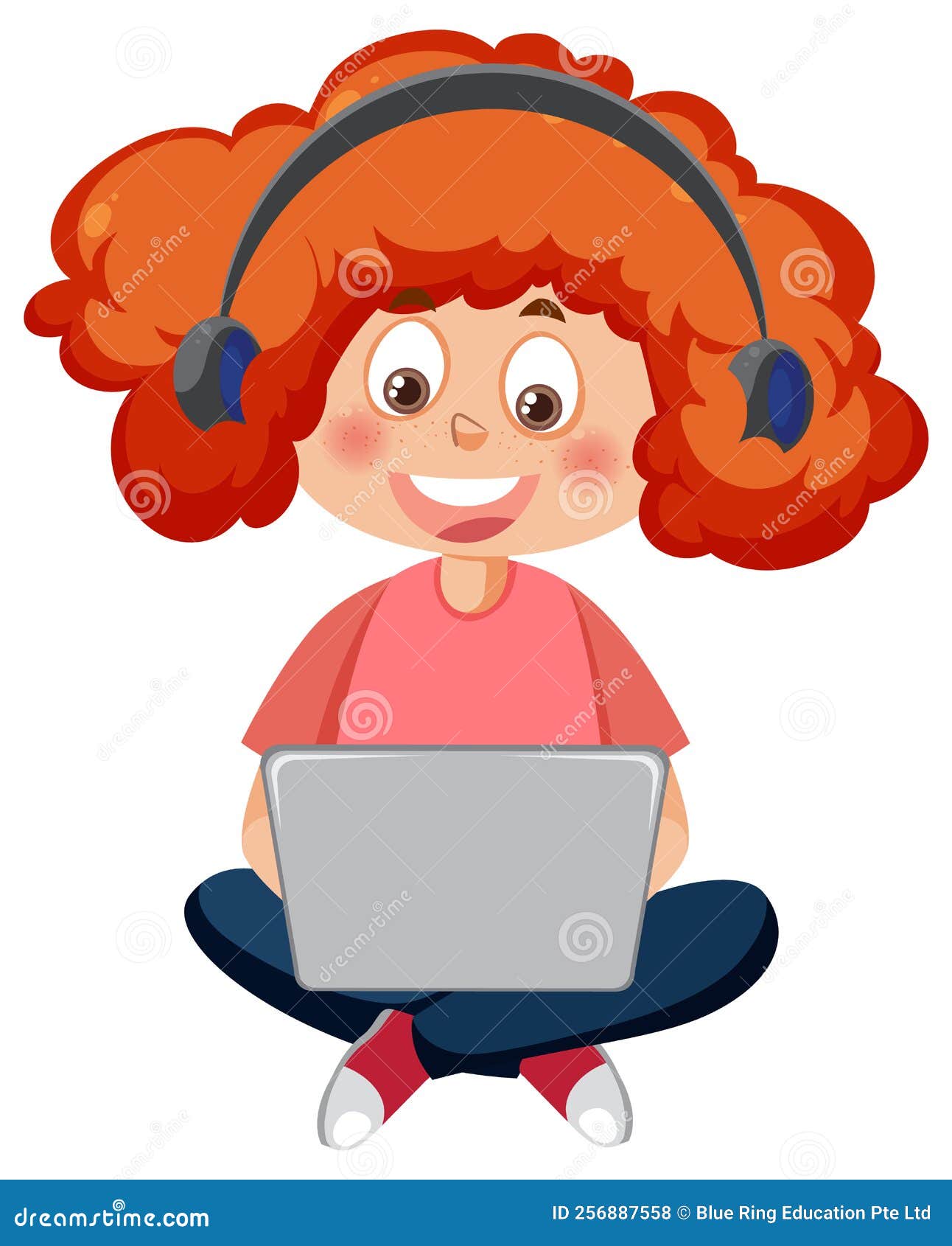 Cute girl using laptop stock vector. Illustration of kids - 256887558