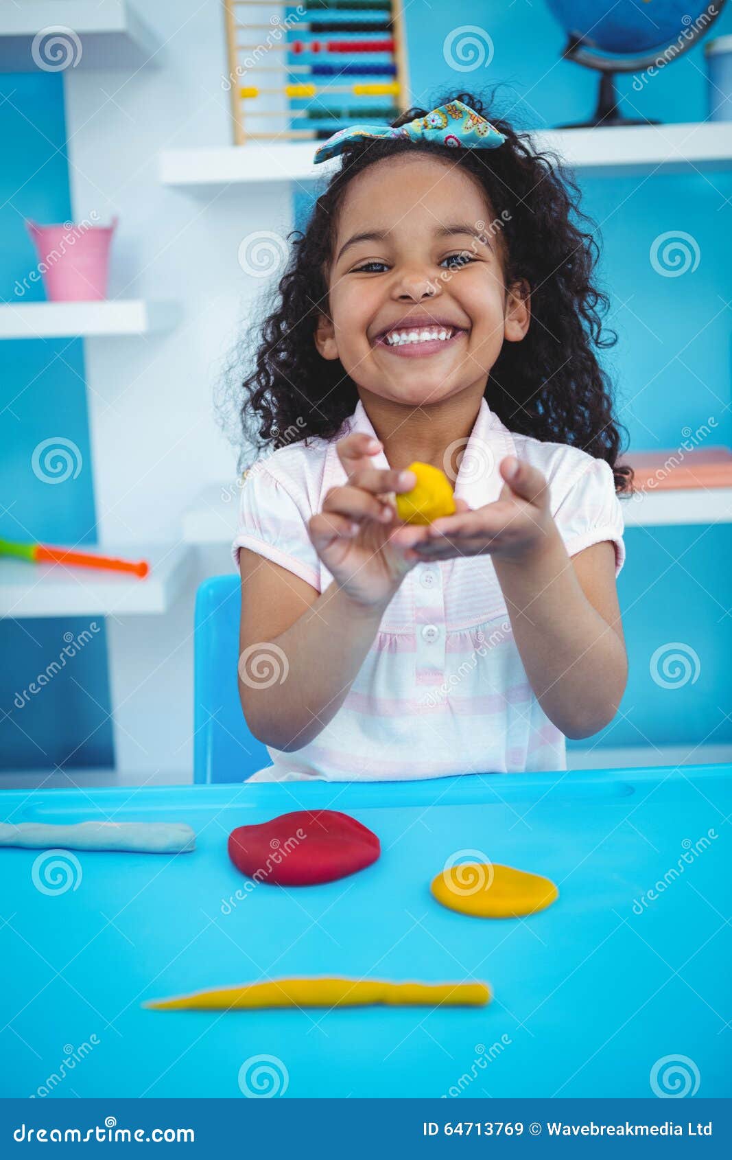 Cute Girl Using Modeling Clay Stock Image - Image of childhood, colors ...