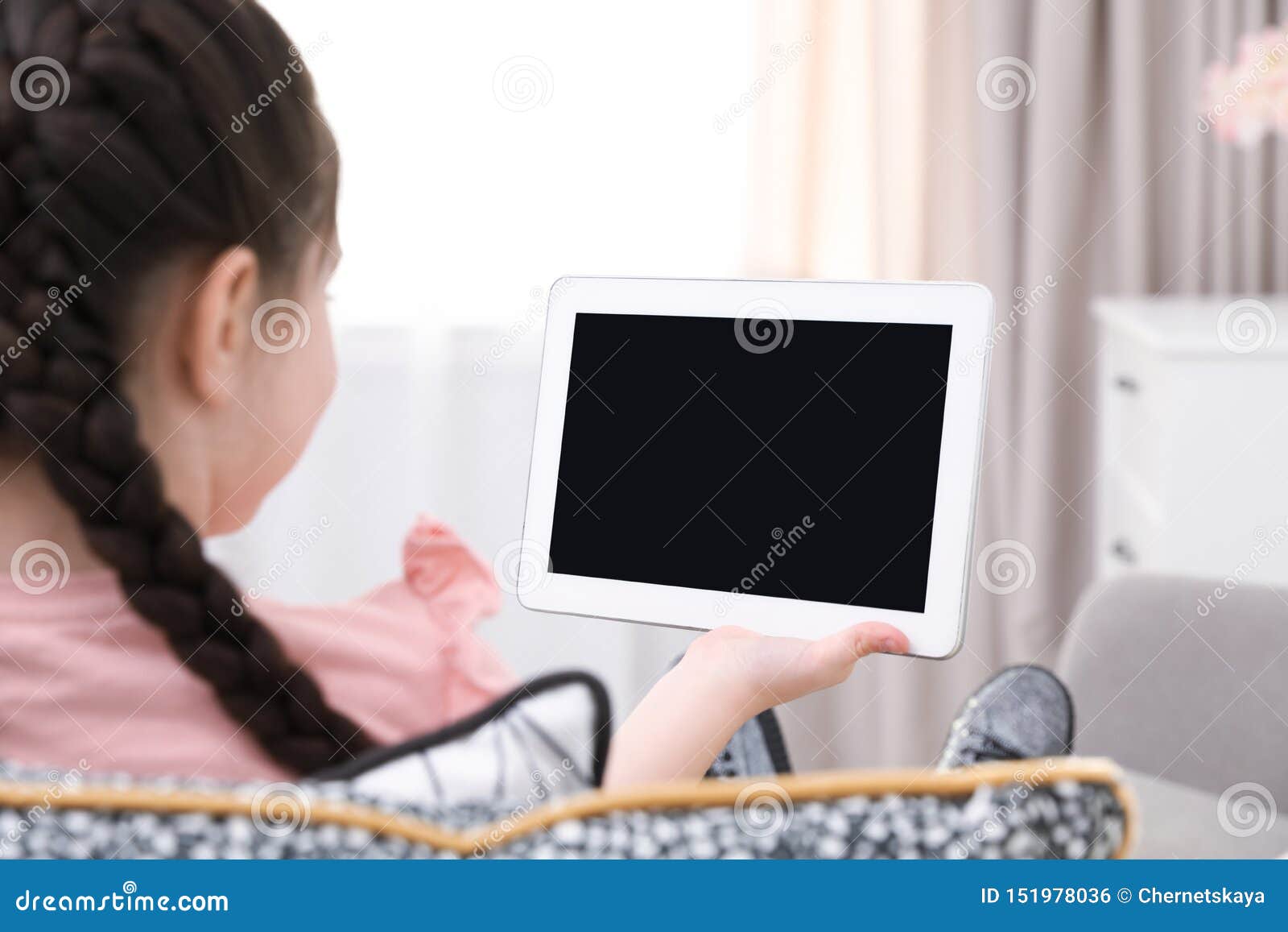 Cute Girl Using Video Chat on Tablet at Home Stock Photo - Image of ...
