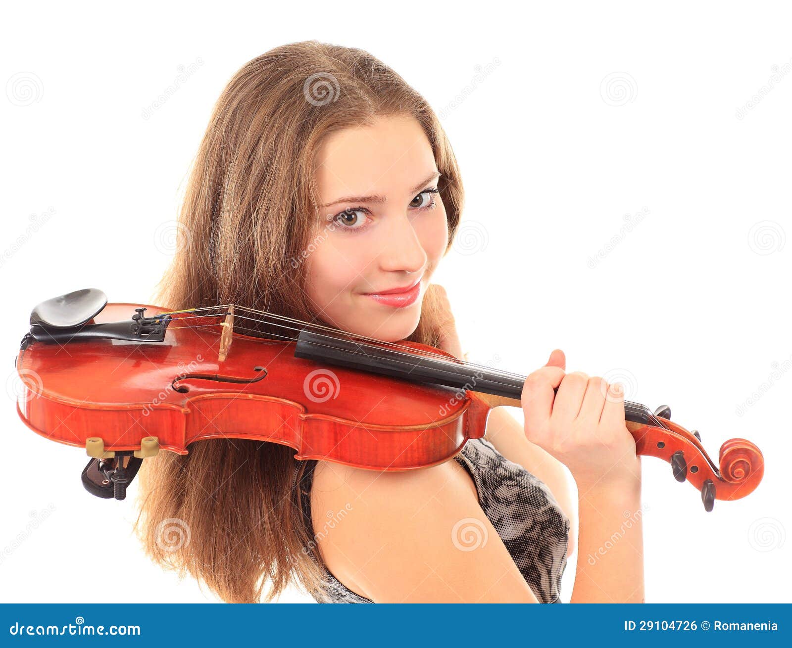 Cute Girl with Violin on a White Stock Photo - Image of girl, white ...