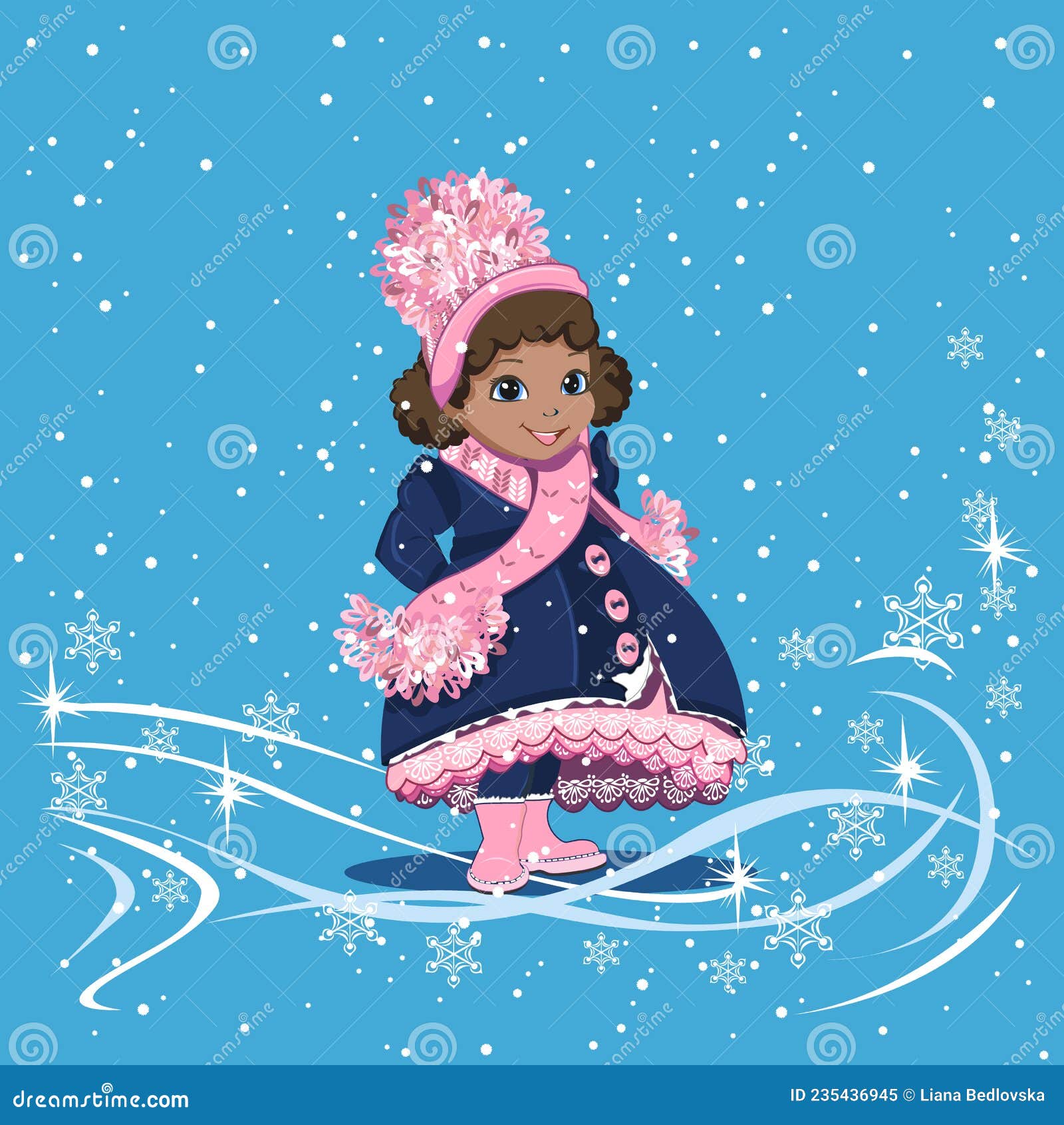 Cute Girl on Winter Background Stock Vector - Illustration of curls ...