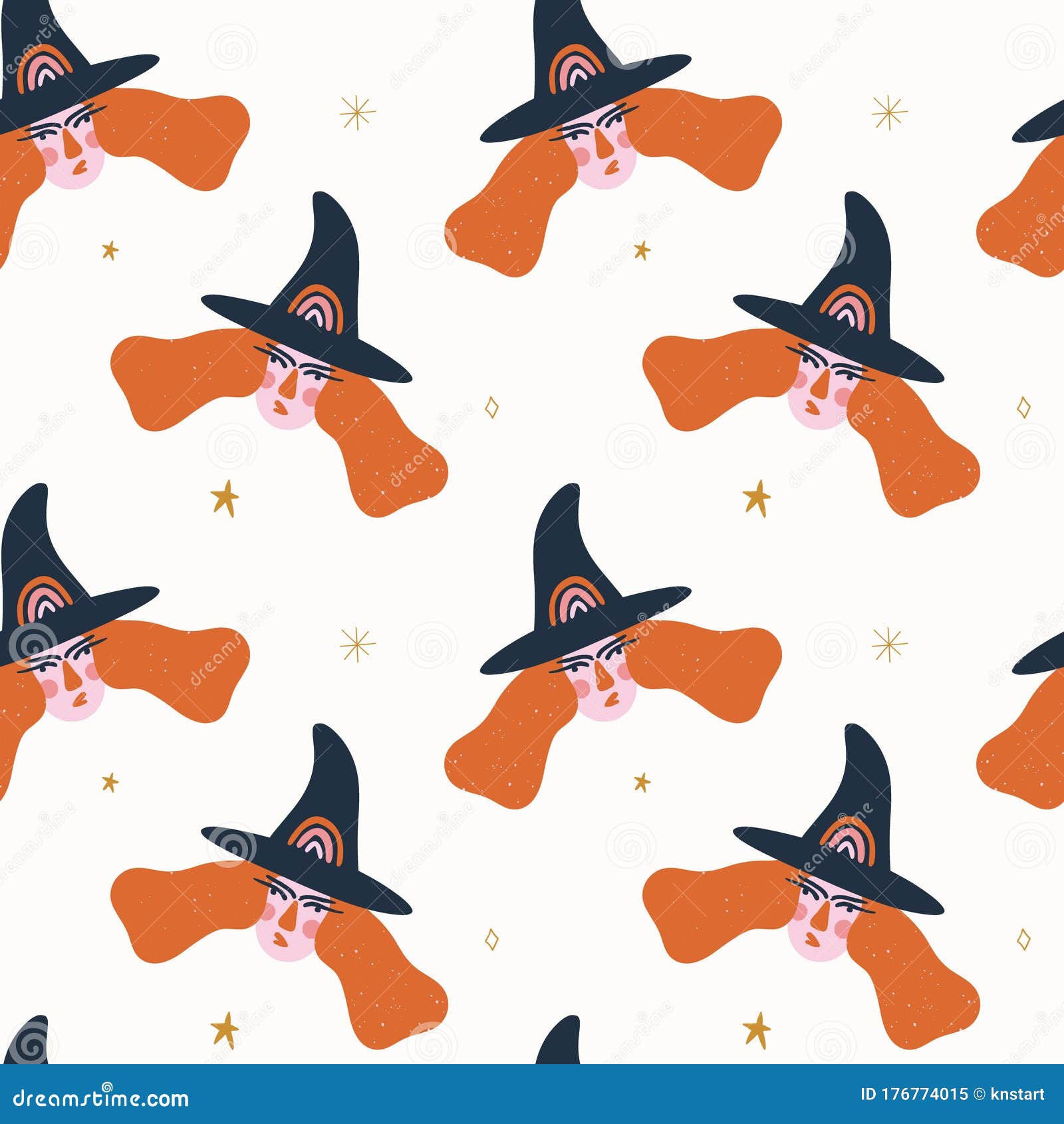 Cute Girl Witch Face. Magic Concept. Witchcraft Seamless Pattern in ...