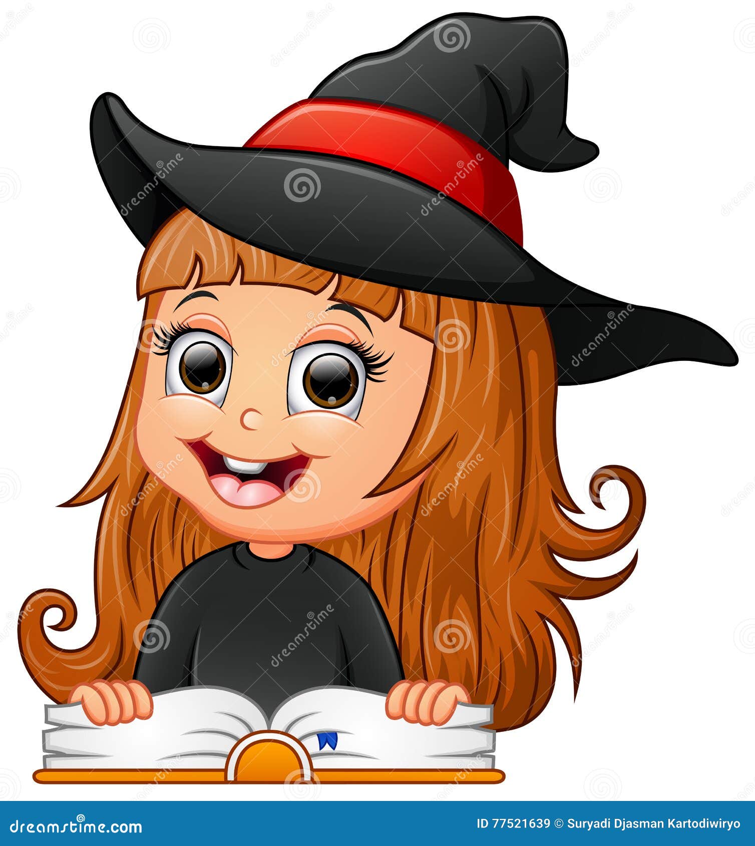 Cute Girl Witch Reading Book Stock Vector - Illustration of hair ...