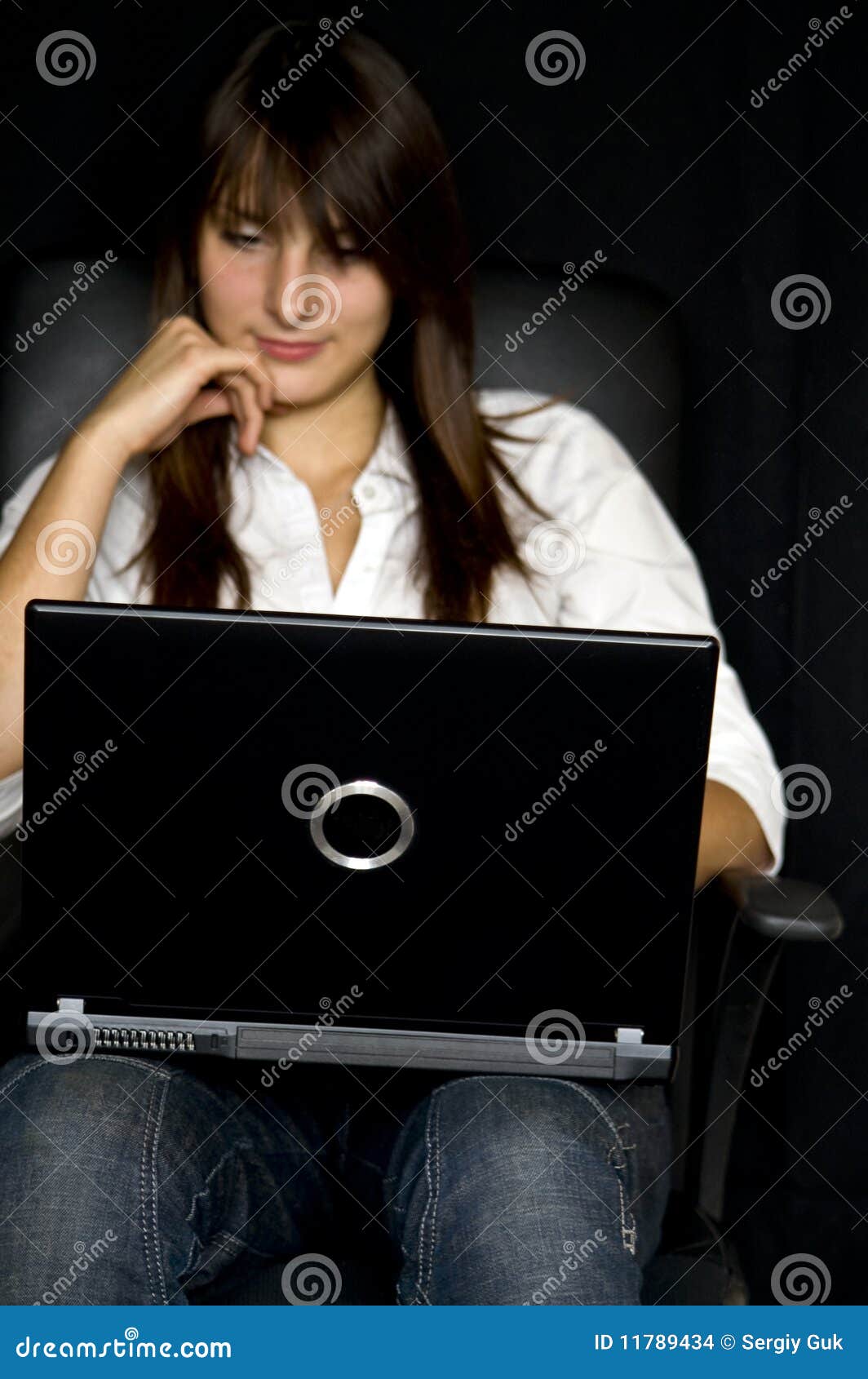 Cute Girl Working on Laptop. Stock Photo - Image of sitting, computer ...