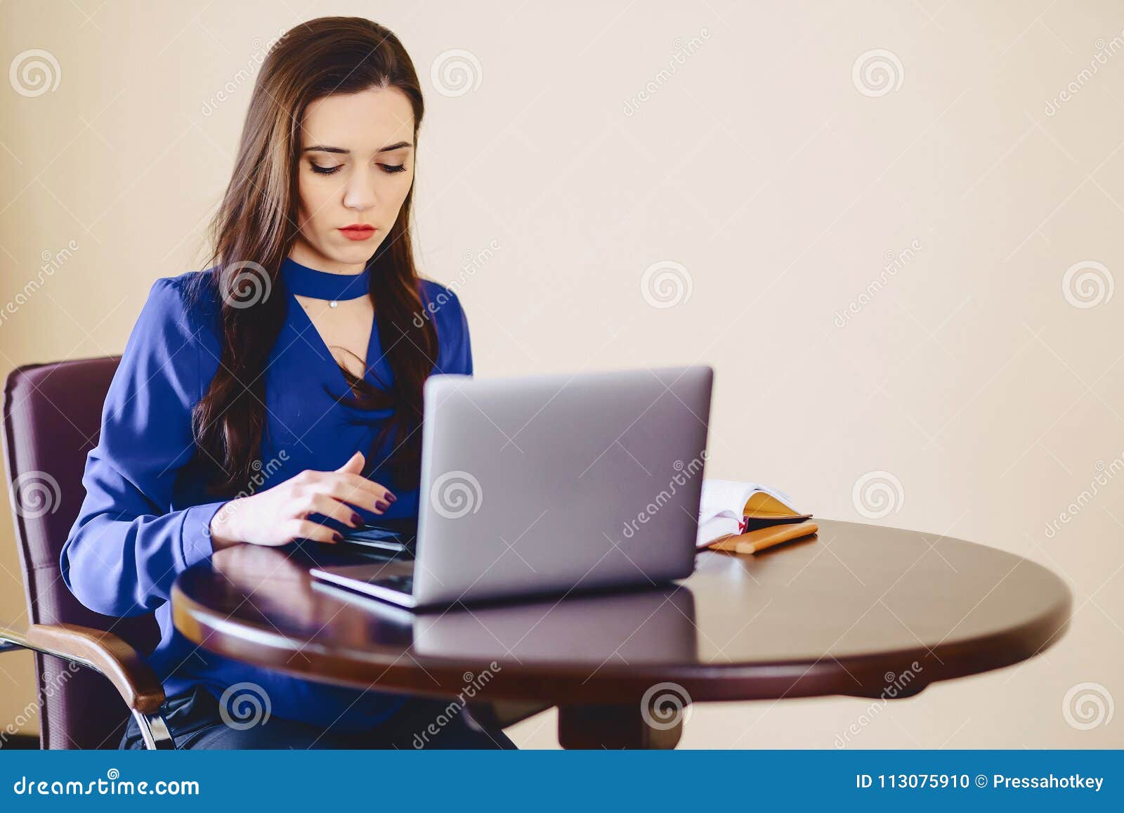 Cute Girl Works for a Laptop Stock Photo - Image of businesswoman ...