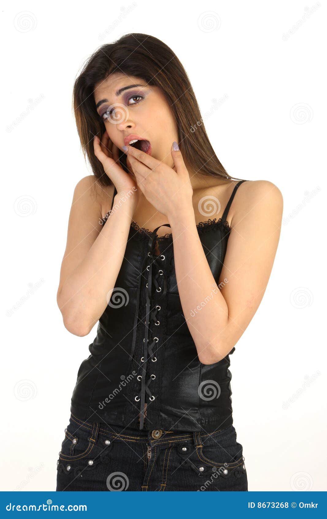 Cute Girl in Yawning Expression Stock Photo - Image of emotional ...