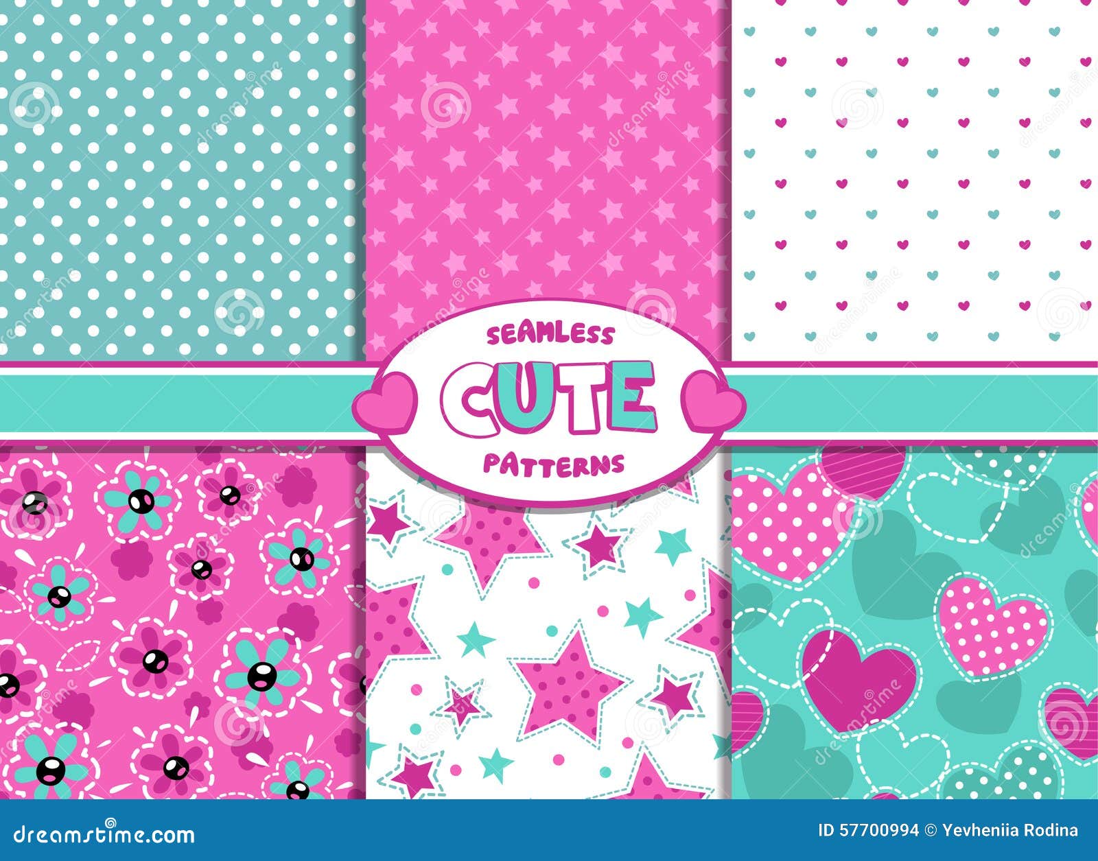Cute girlish patterns stock illustration. Illustration of kids - 57700994