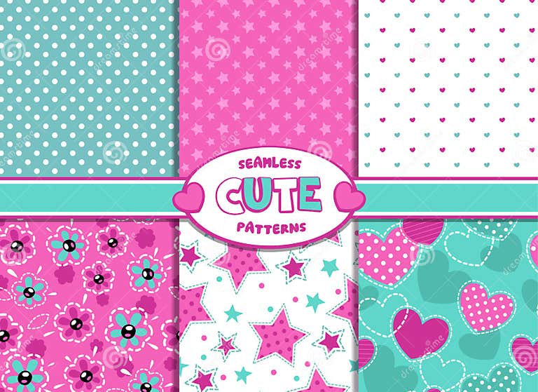 Cute girlish patterns stock illustration. Illustration of kids - 57700994