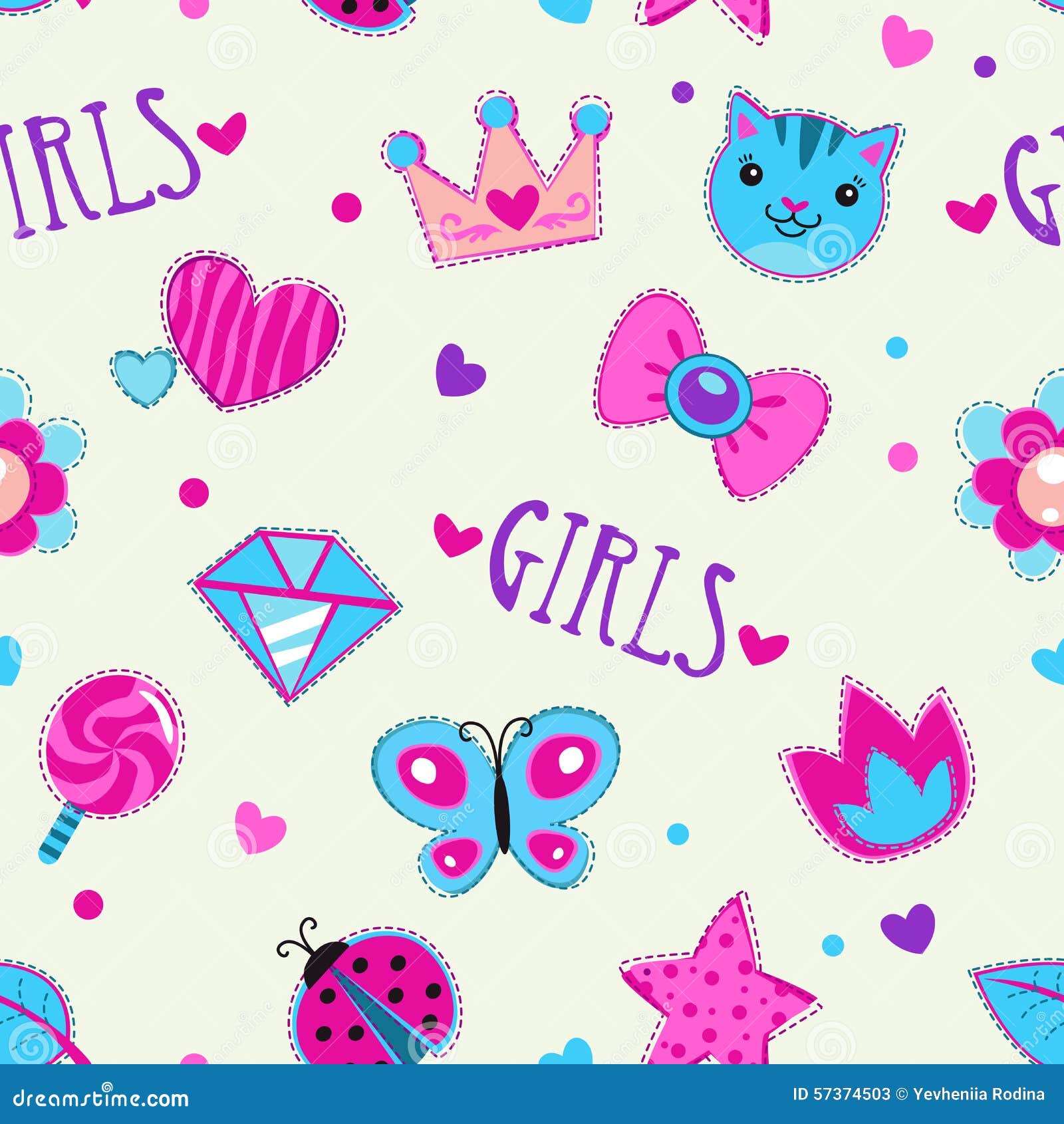 Girlish Seamless Pattern With Skulls Cartoon Vector | CartoonDealer.com ...