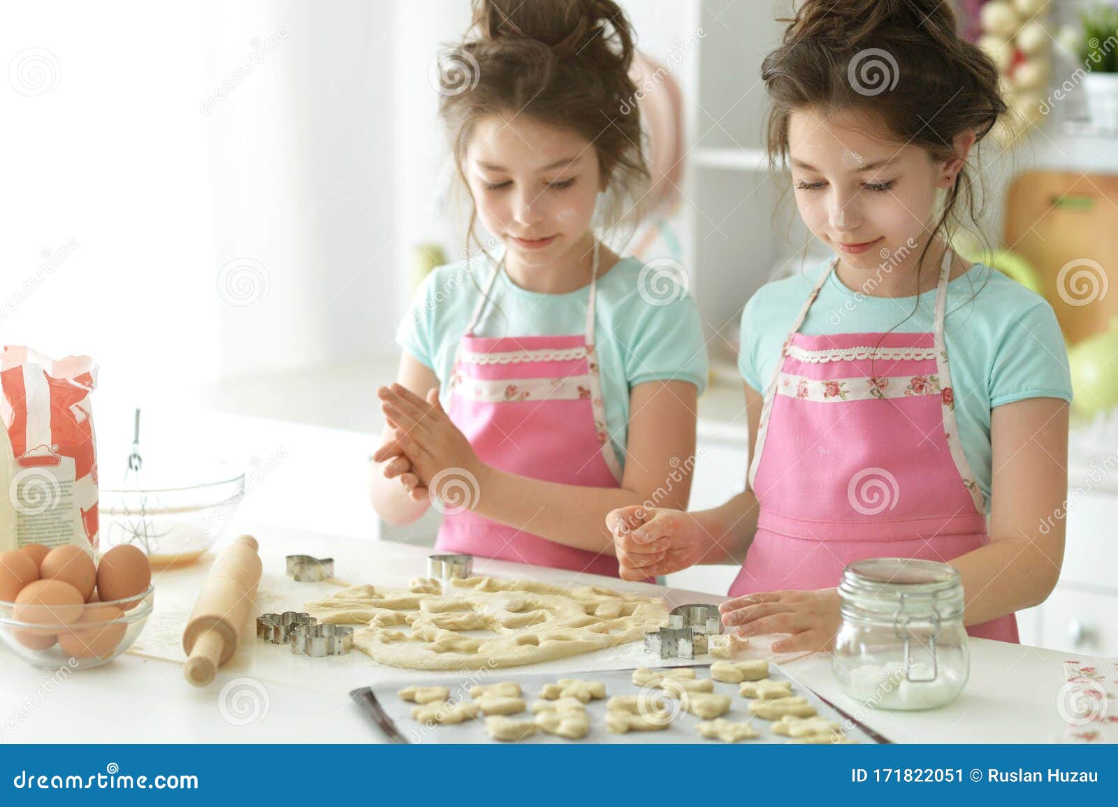 Cute Girls Baking in the Kitchen at Home Stock Image - Image of ...
