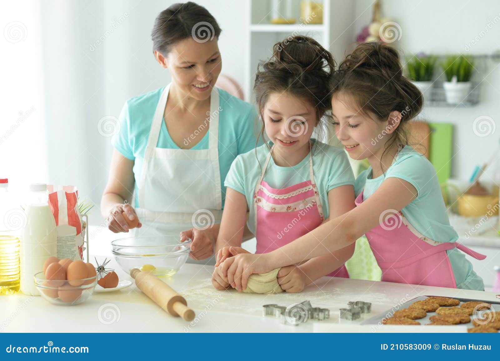 Cute Girls Baking in the Kitchen at Home Stock Image - Image of girls ...