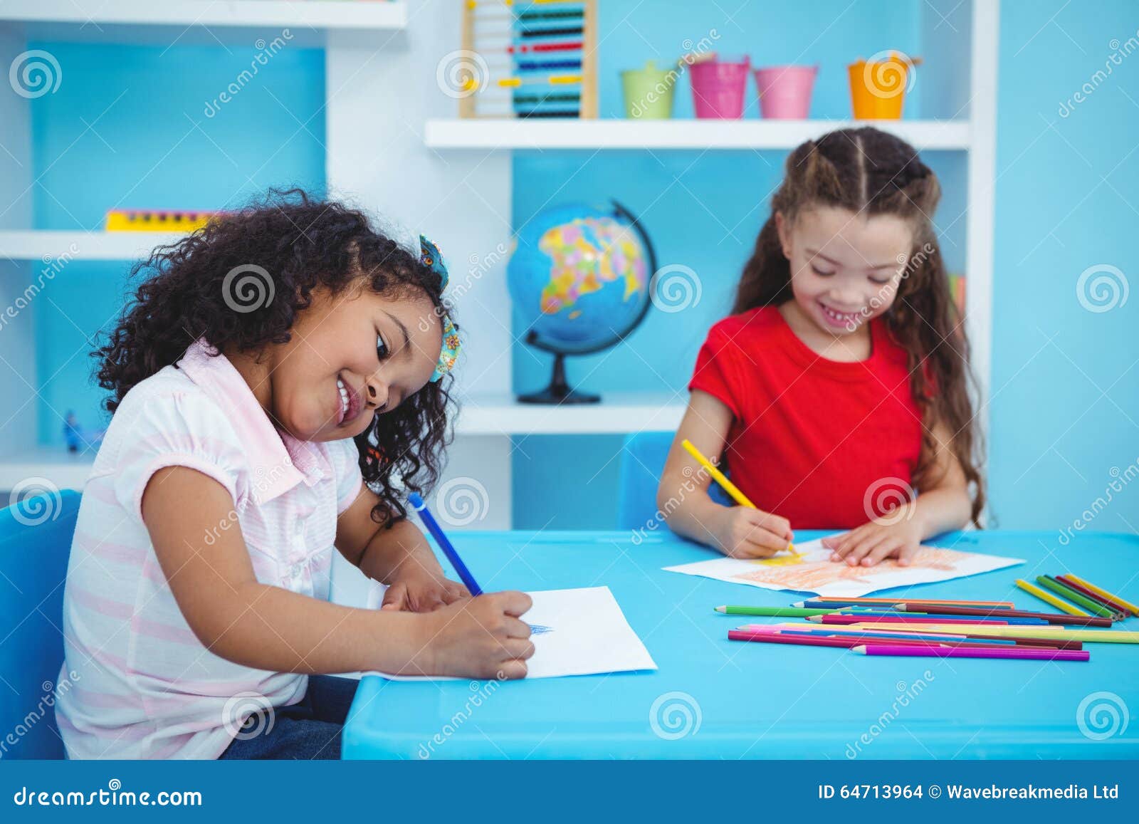 Cute girls drawing stock photo. Image of home, amusing - 64713964