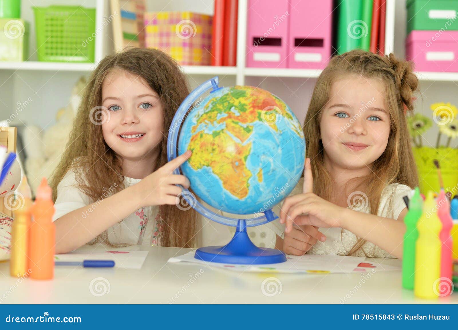 Cute girls on lesson stock image. Image of preteen, children - 78515843