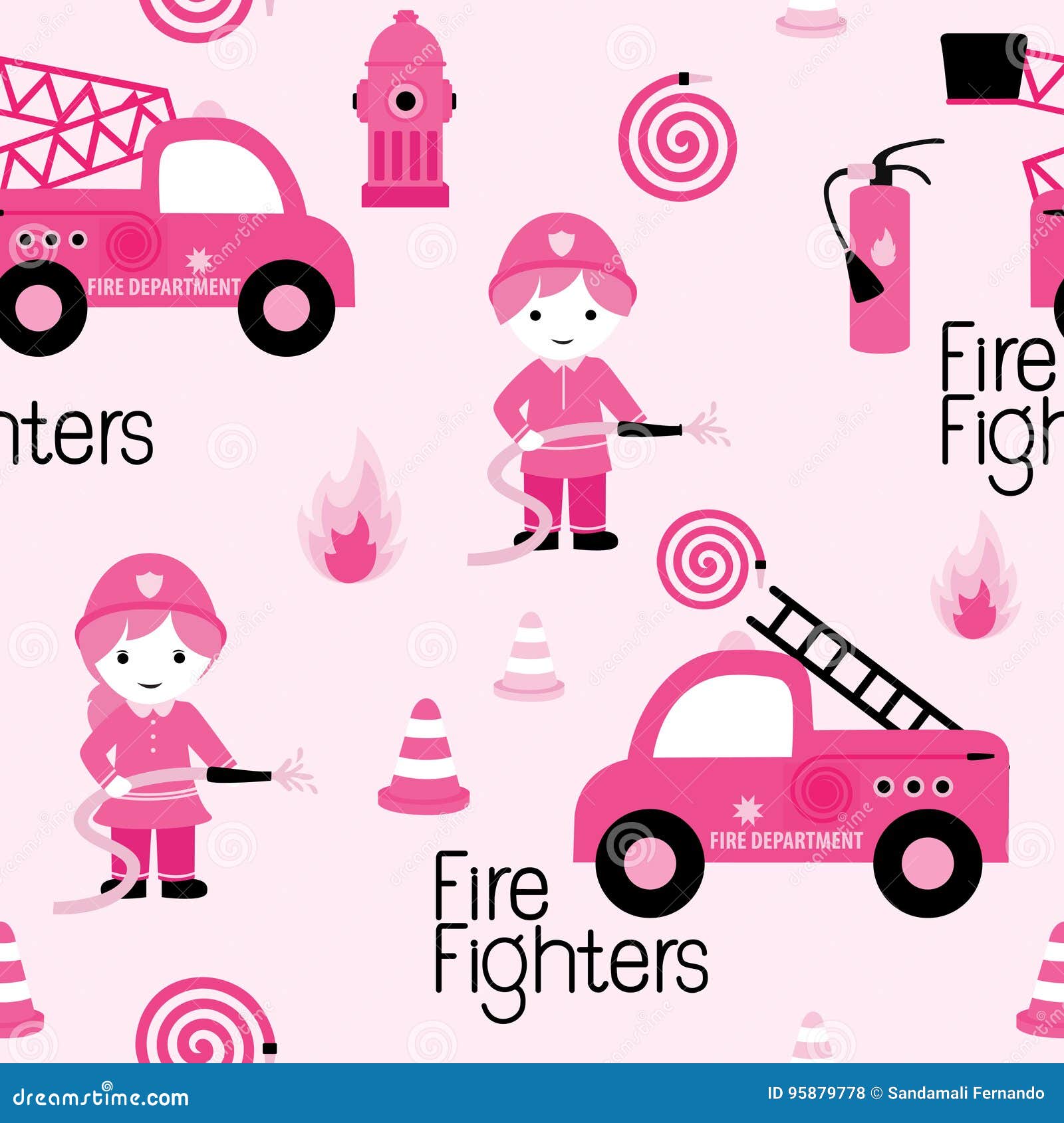 Cute girly firefighters stock illustration. Illustration of danger ...