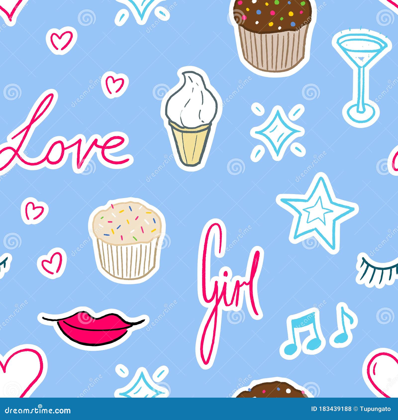 Cute Girly Seamless Pattern Stock Vector - Illustration of theme ...