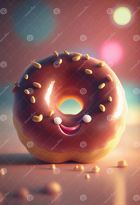 Cute Glazed Donut with Smiling Face on Table Surface Stock Illustration ...