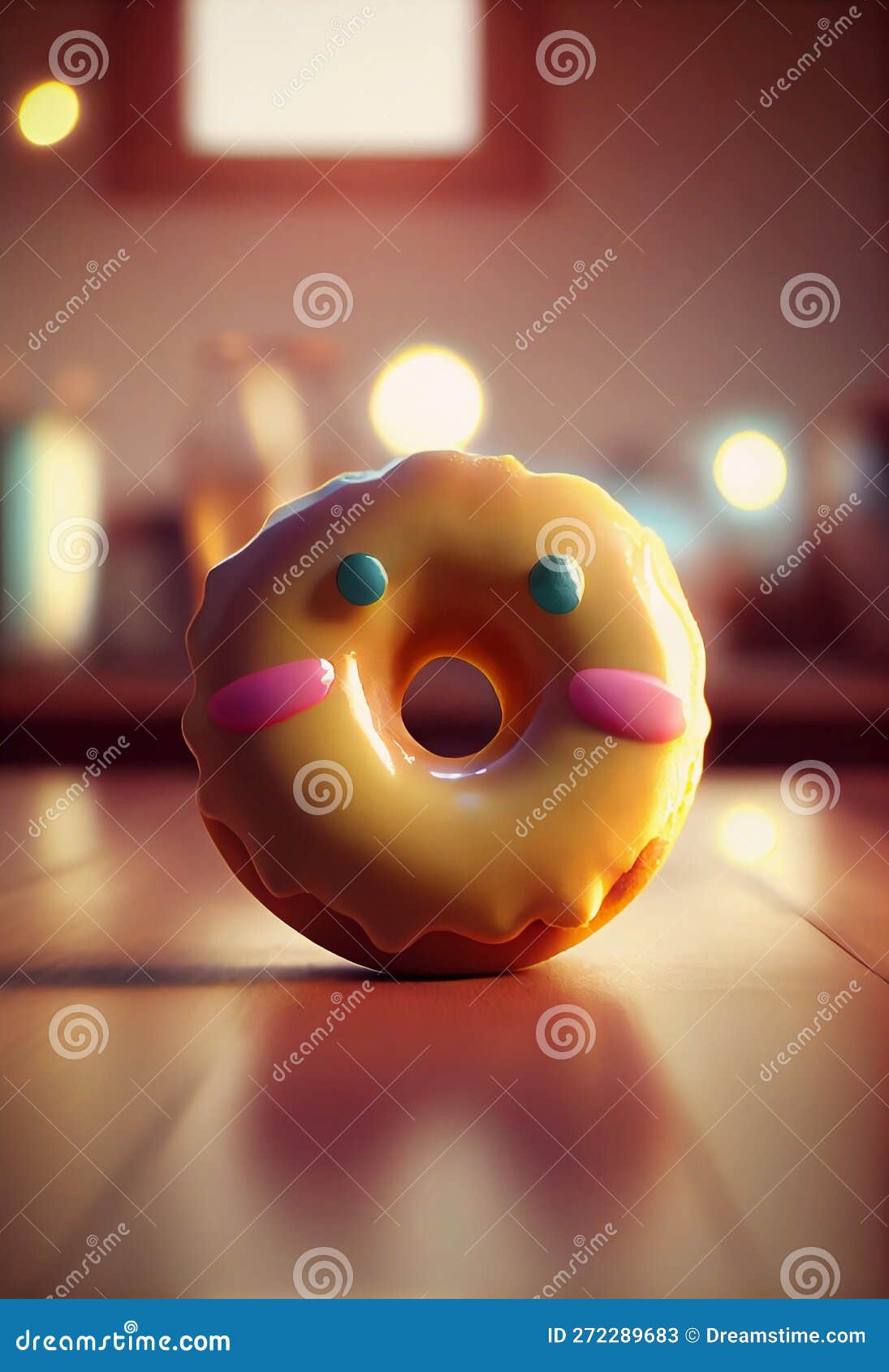 Cute Glazed Donut with Smiling Face on Table Surface Stock Illustration ...