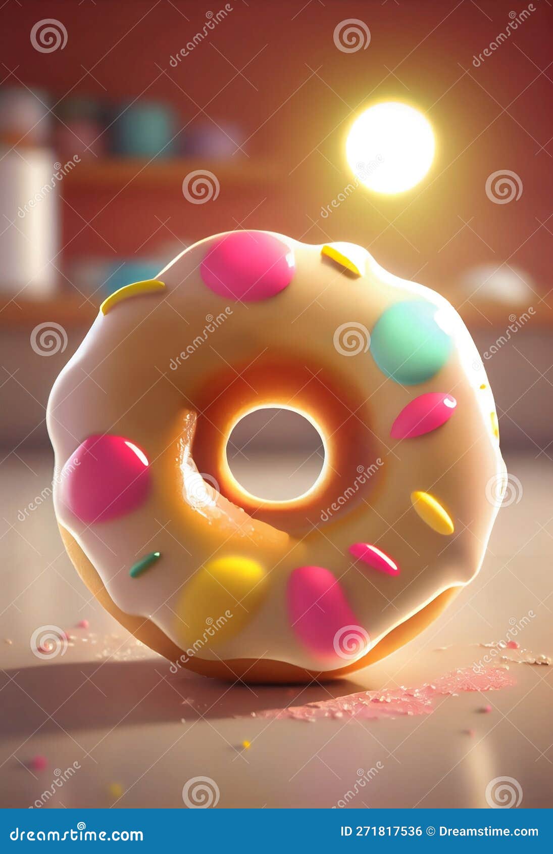 Cute Glazed Donut on Table Surface Stock Illustration - Illustration of ...