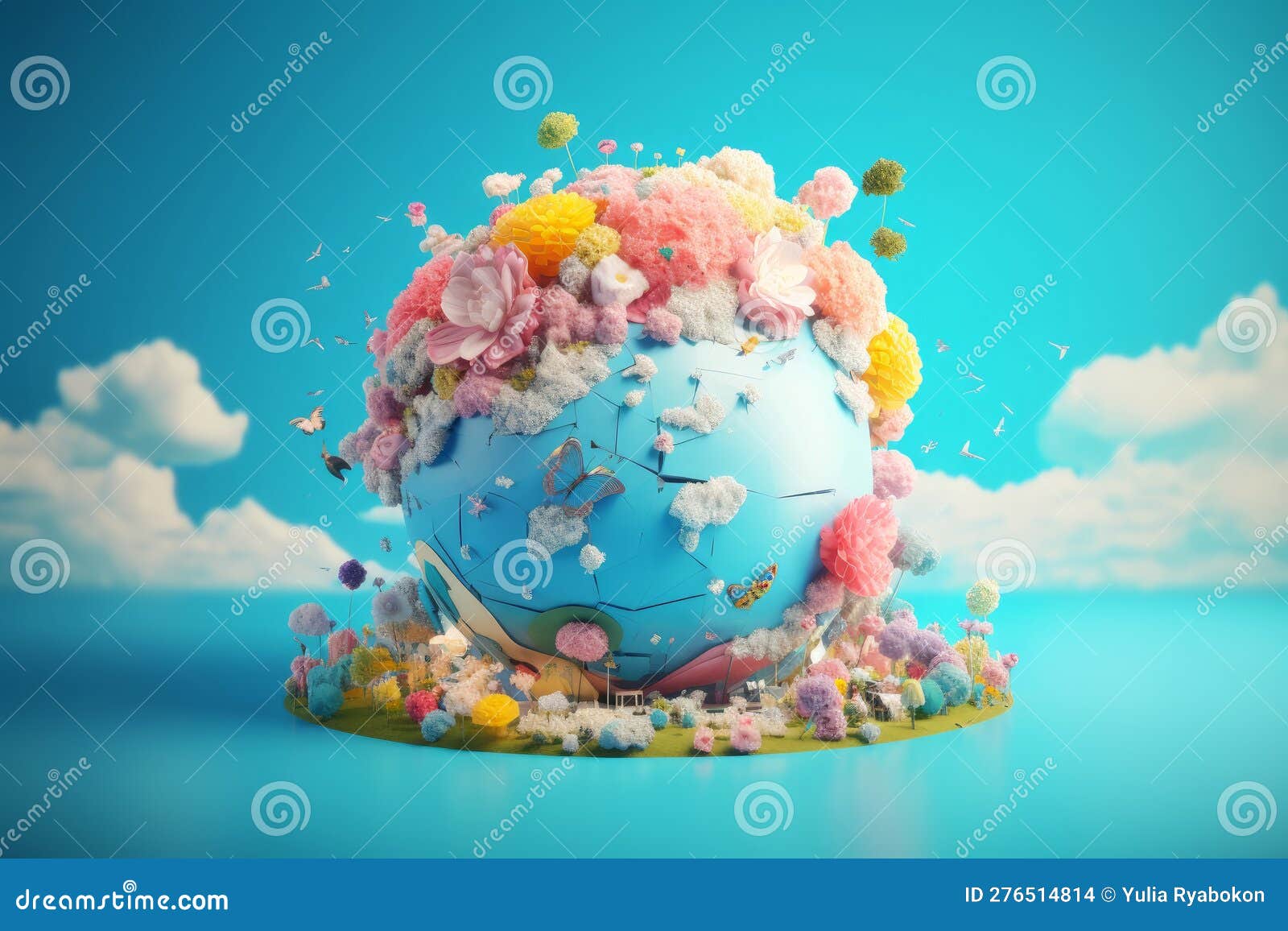 Cute Globe Spring Concept. Generate AI Stock Illustration ...