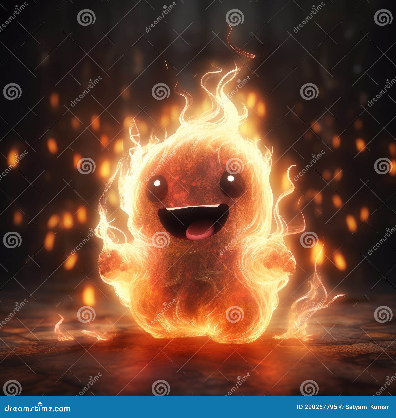 Cute Glowing Happy Creature Made of Fire Generative AI Stock ...