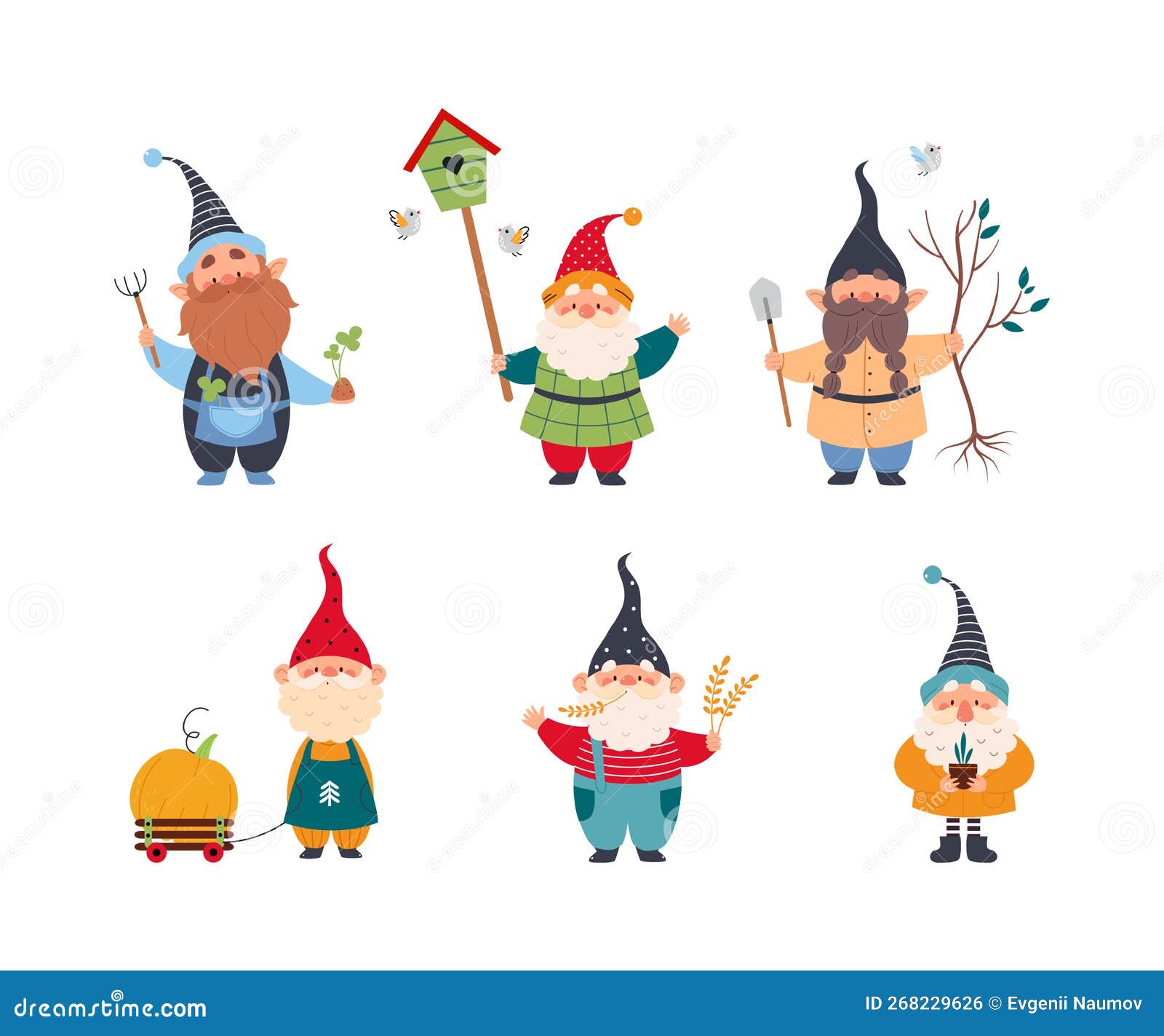Cute Gnome Character with Beard in Pointy Hat Engaged in Different ...
