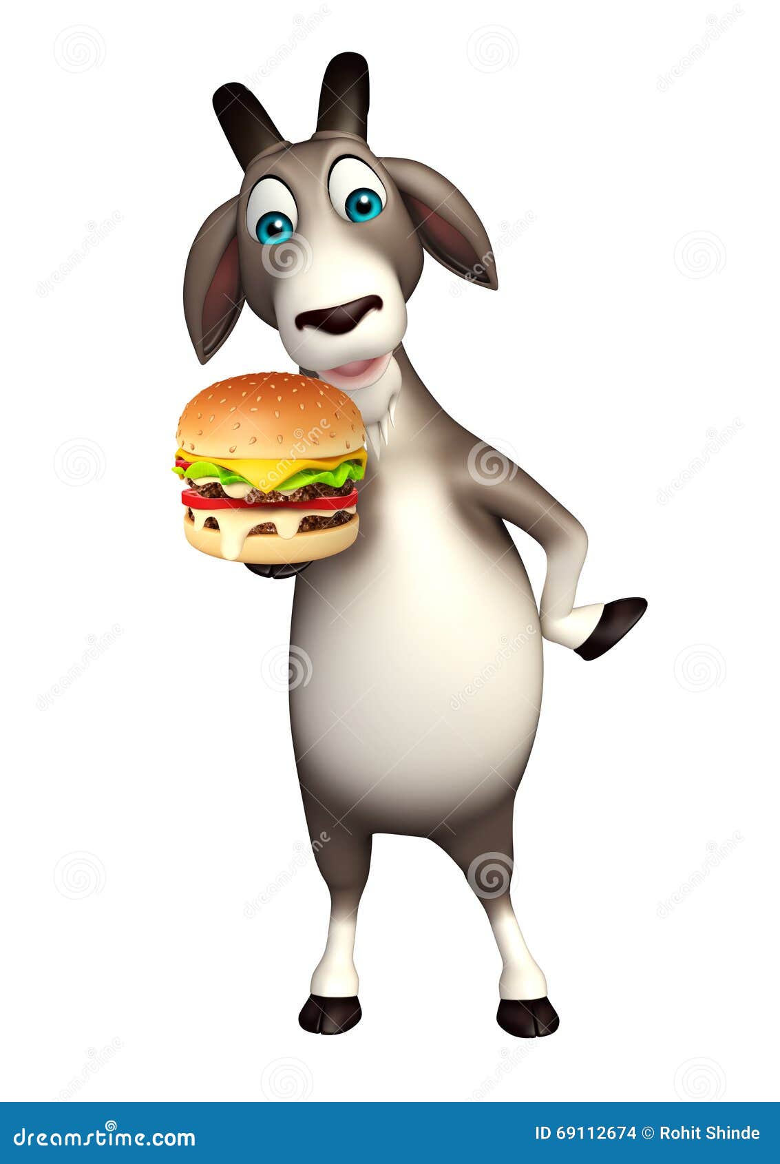 Cute Goat Cartoon Character with Burger Stock Illustration ...