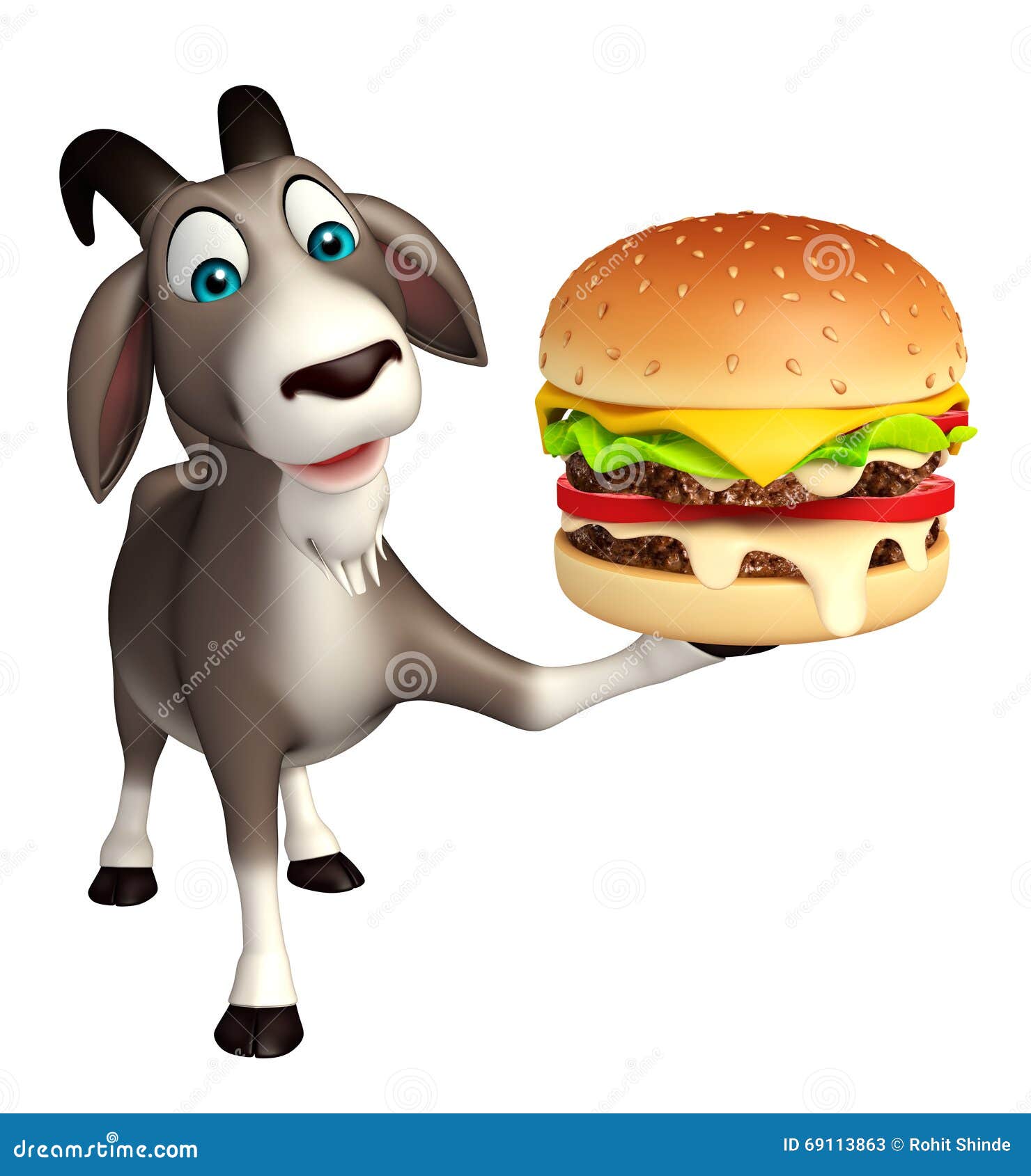 Cute Goat Cartoon Character with Burger Stock Illustration ...