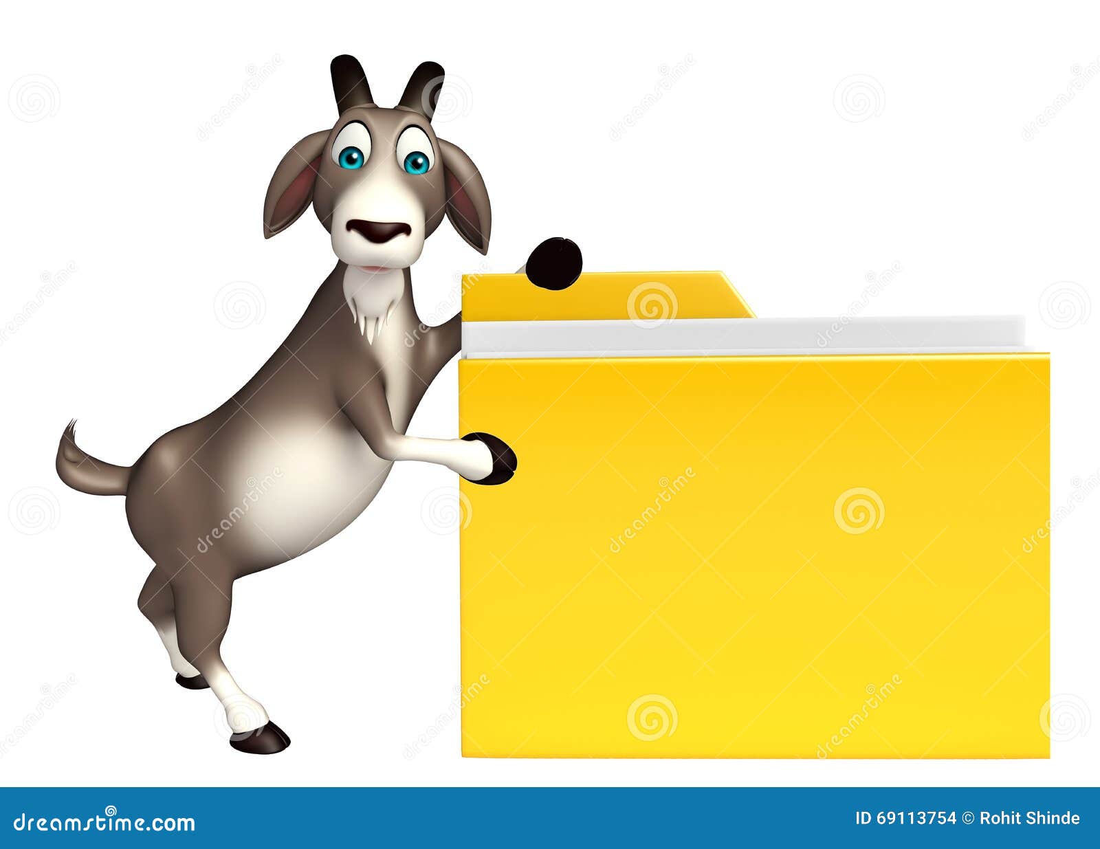 Cute Goat Cartoon Character with Folder Stock Illustration ...