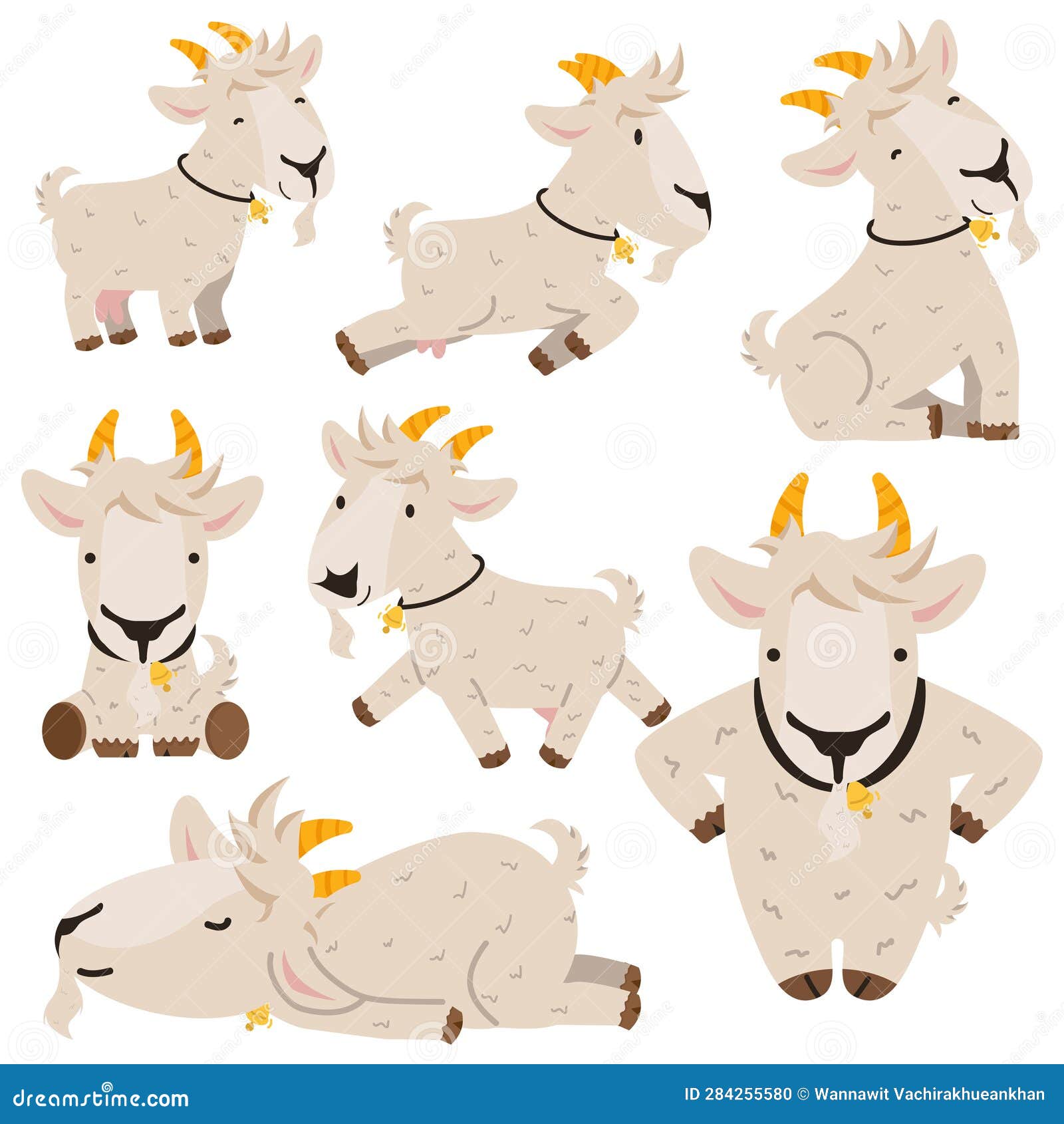 Cute Goat Cartoon Vector Flat Set Stock Vector - Illustration of milk ...