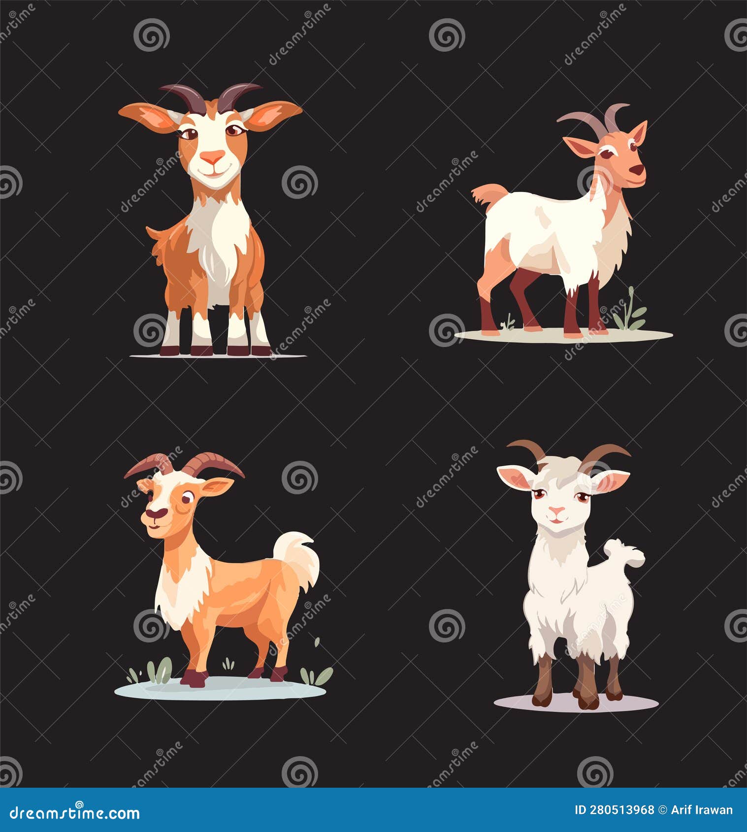 Cute Goat Character Cartoon Set Vector Stock Vector - Illustration of ...