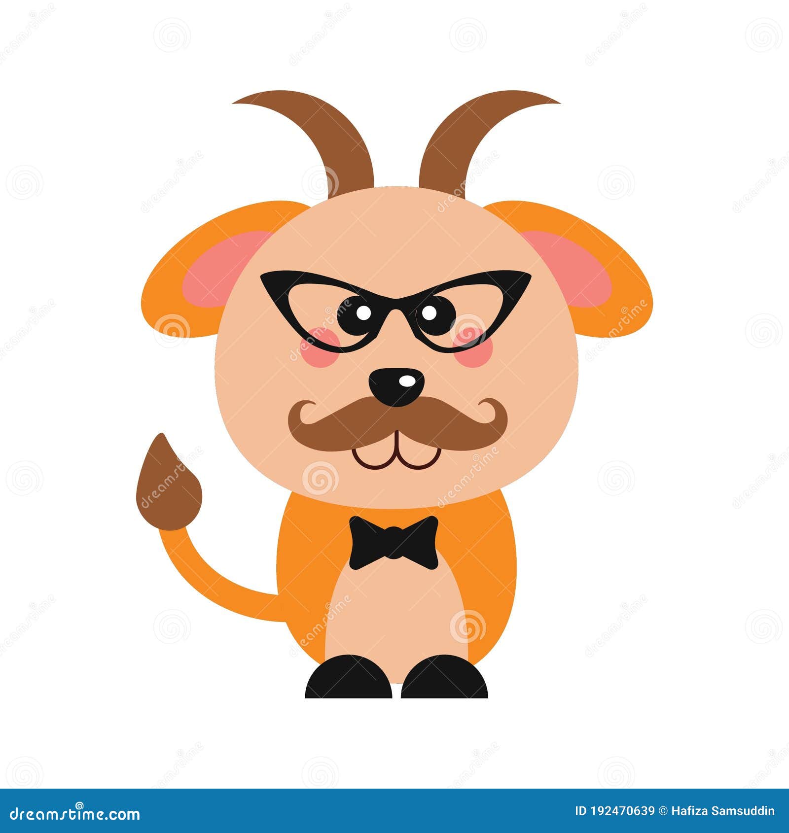 Cute Goat with Glasses and Bow Tie. Vector Illustration Decorative ...