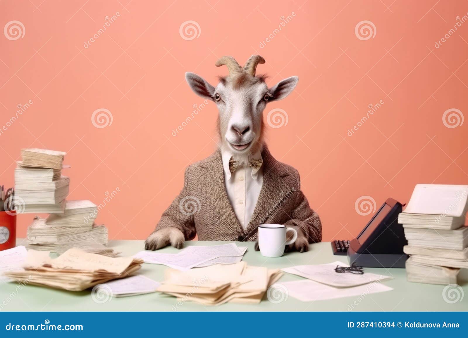 A Cute Goat Working in Office Created with Generative AI Technology ...
