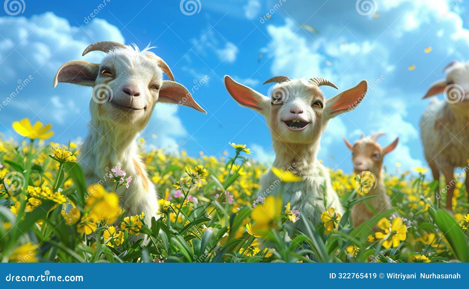Cute Goats Gamboling in Green Meadows. Generative Ai Stock Illustration ...