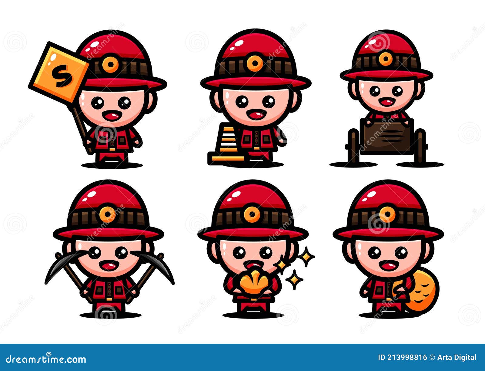 Miner Character With Trolley, Worker Pushing Wheeled Cart Filled With ... Miner Character With Trolley, Worker Pushing Wheeled Cart Filled With ...