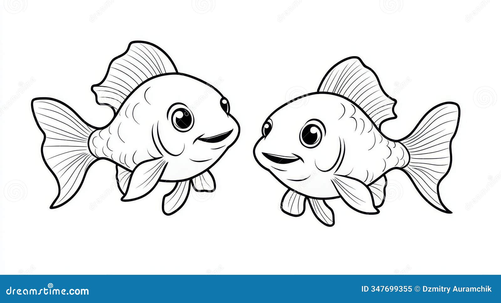 Cute Goldfish Cartoon Featuring Colorful and Outline Versions Stock ...