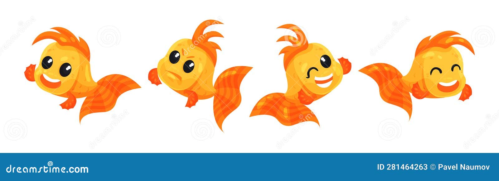 Cute Goldfish Character with Different Emotion Vector Set Stock Vector ...