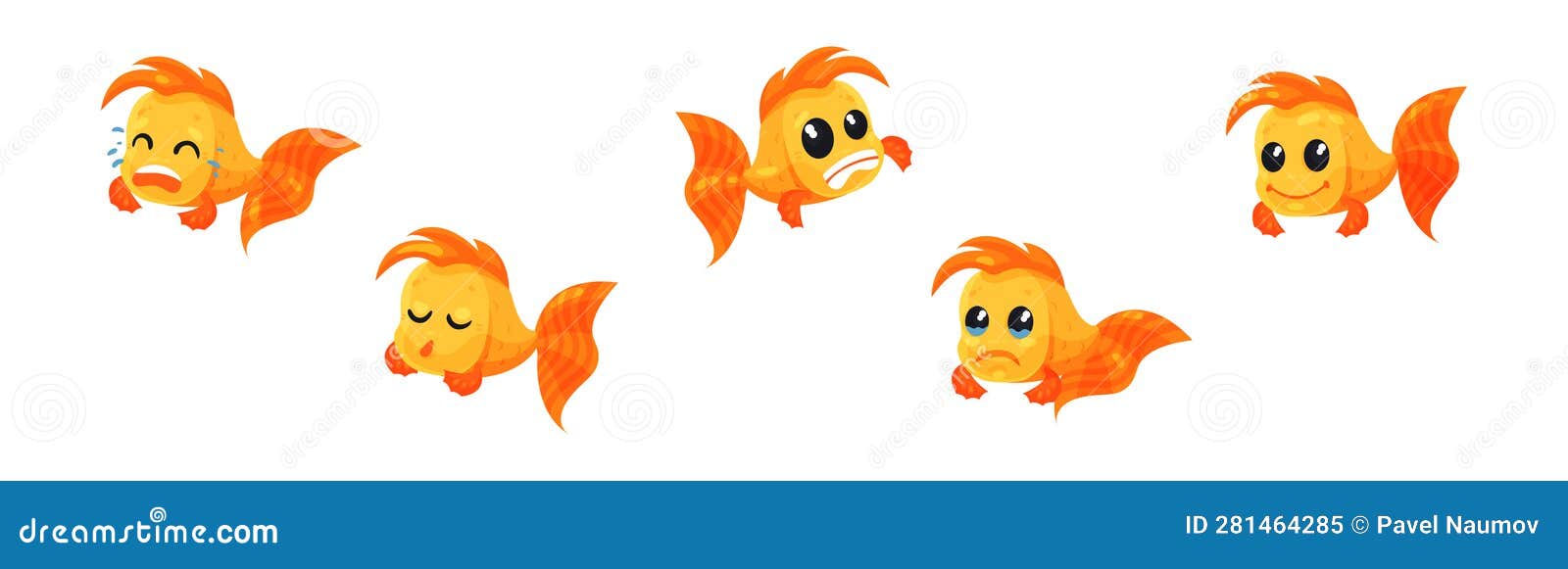 Cute Goldfish Character with Different Emotion Vector Set Stock Vector ...