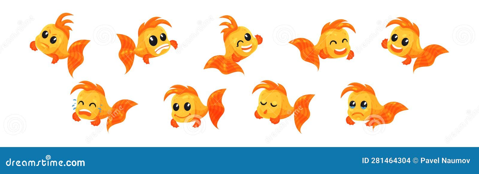 Cute Goldfish Character with Different Emotion Vector Set Stock Vector ...