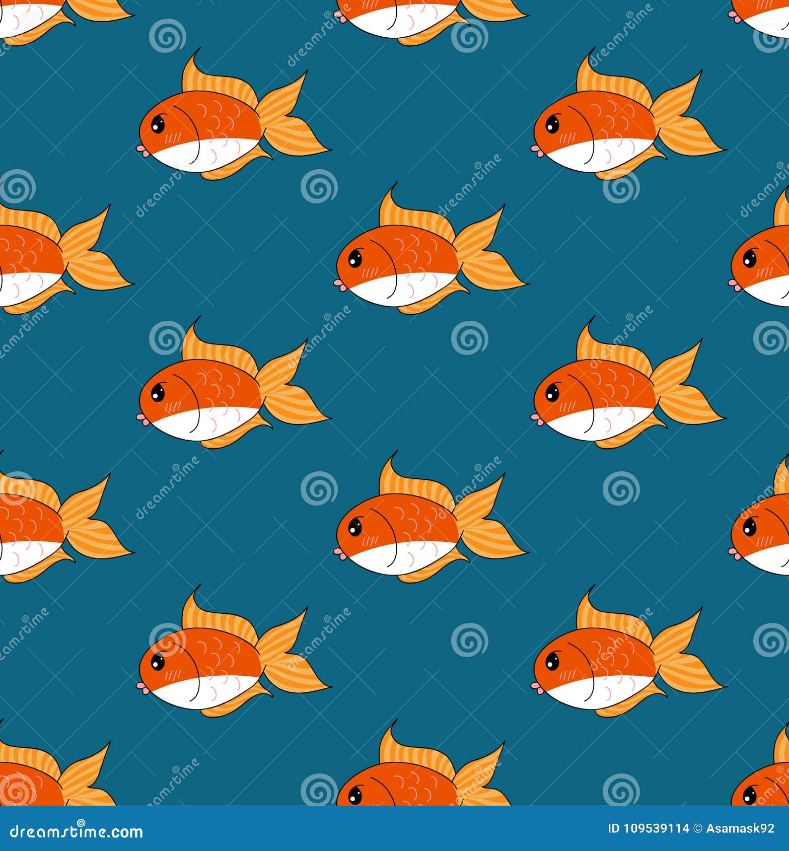 Cute Goldfish on Indigo Blue Background. Vector Illustration Stock ...